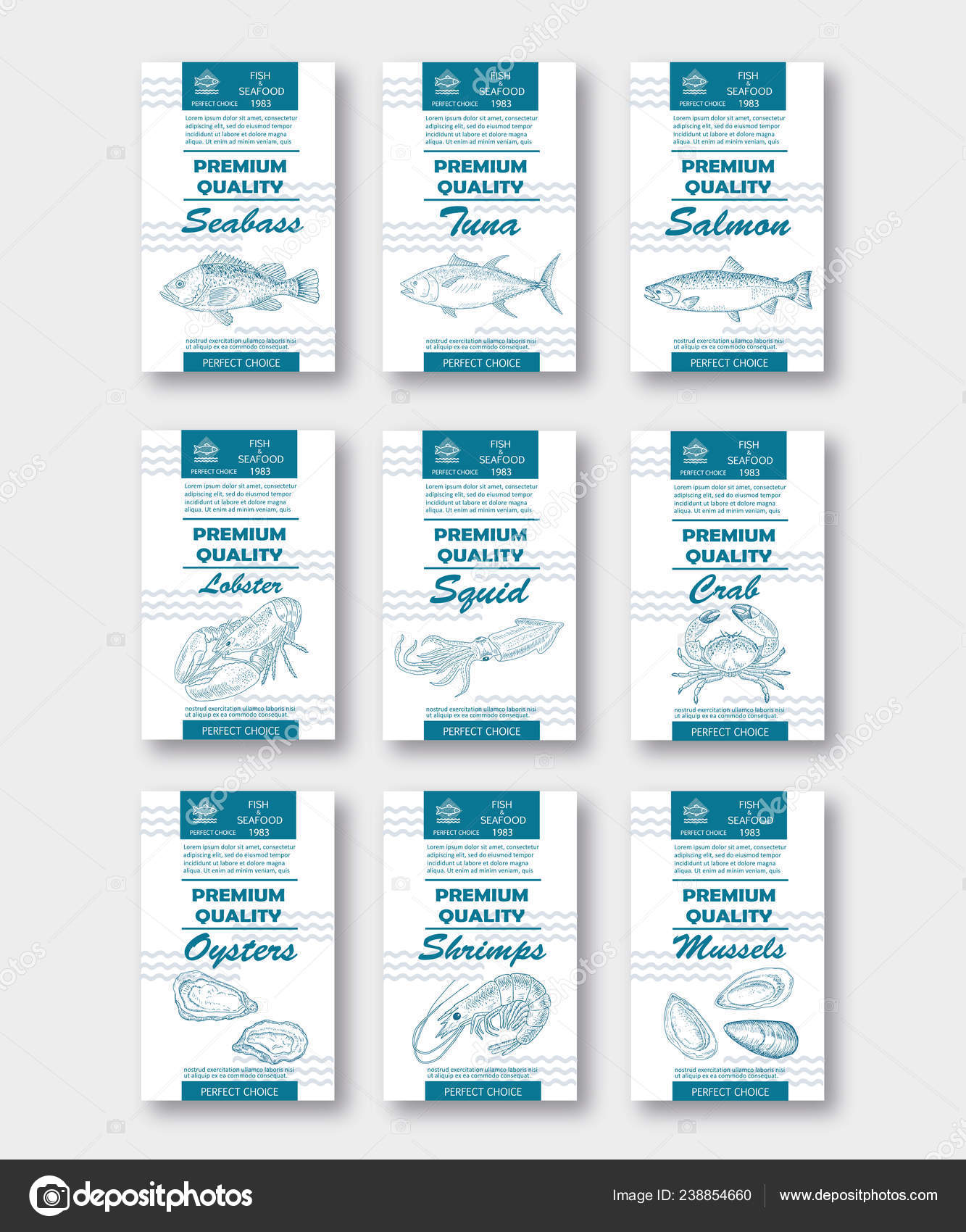 Premium quality fish and seafood vertical labels set. ⬇ Vector Image by ...