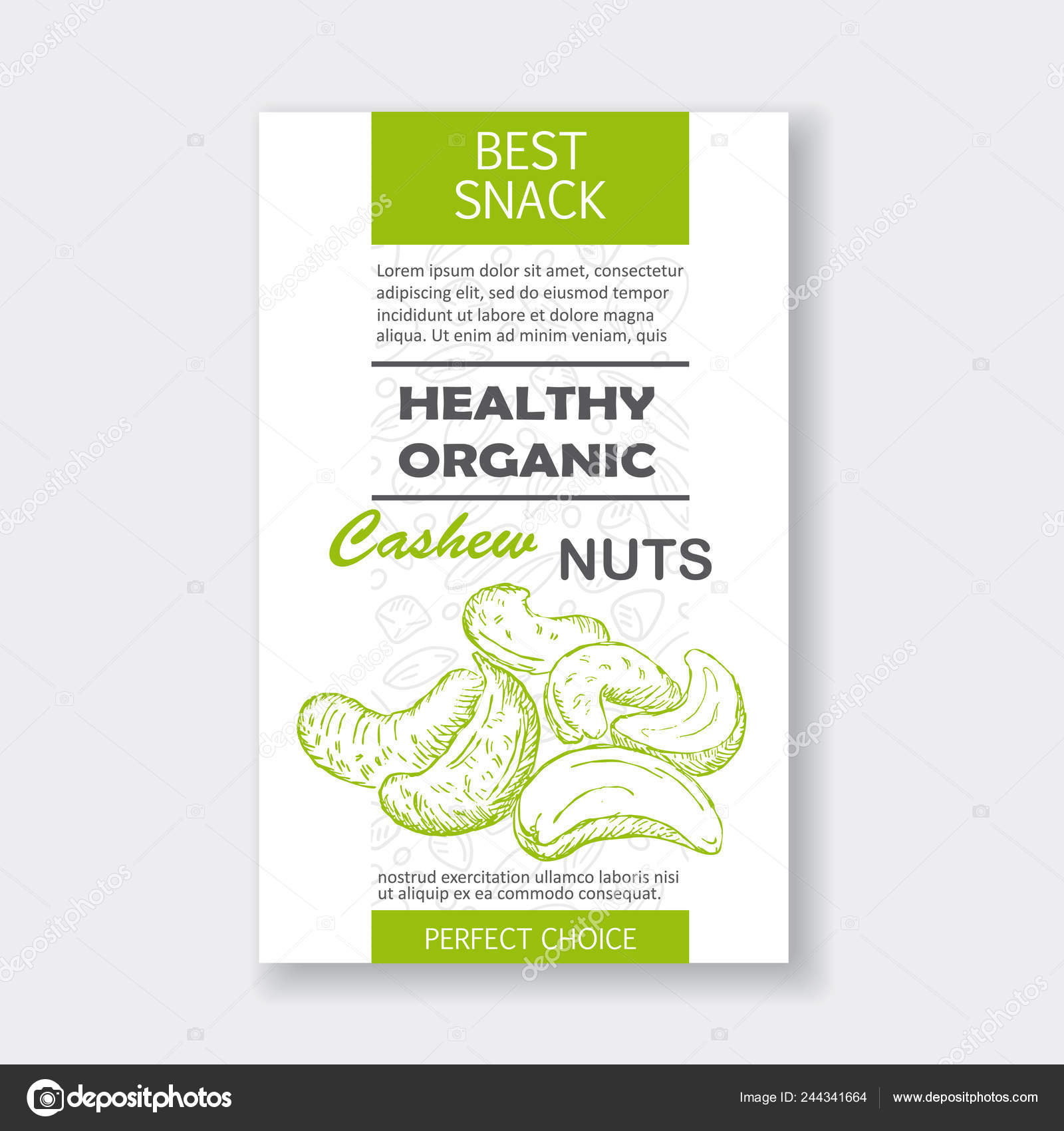 Healthy cashew nut vertical label. Vector packaging design. Stock ...