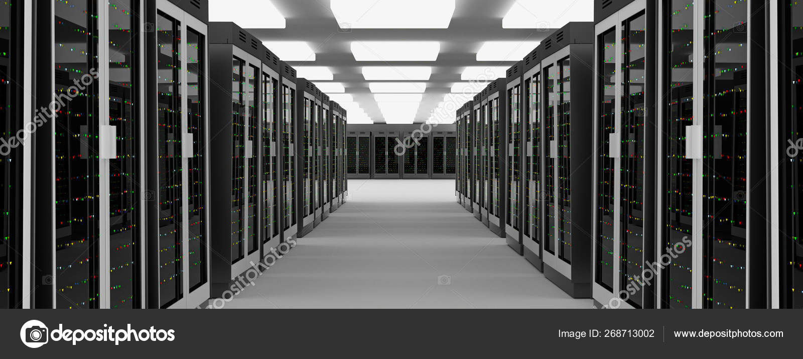 Server room data center. Backup, hosting, mainframe, farm and computer rack with storage ...