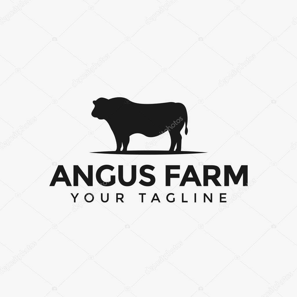 Ganado Angus granja o rancho de vaca, plantilla de diseño de logotipo ...