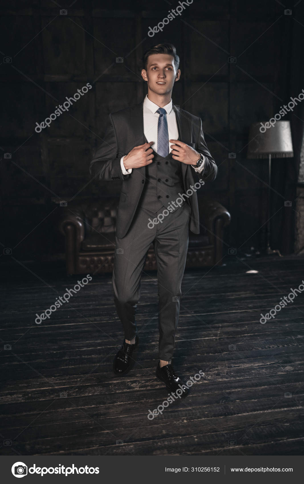 Portrait Handsome Man Elegant Suit Black Background Studio Shot Success ...