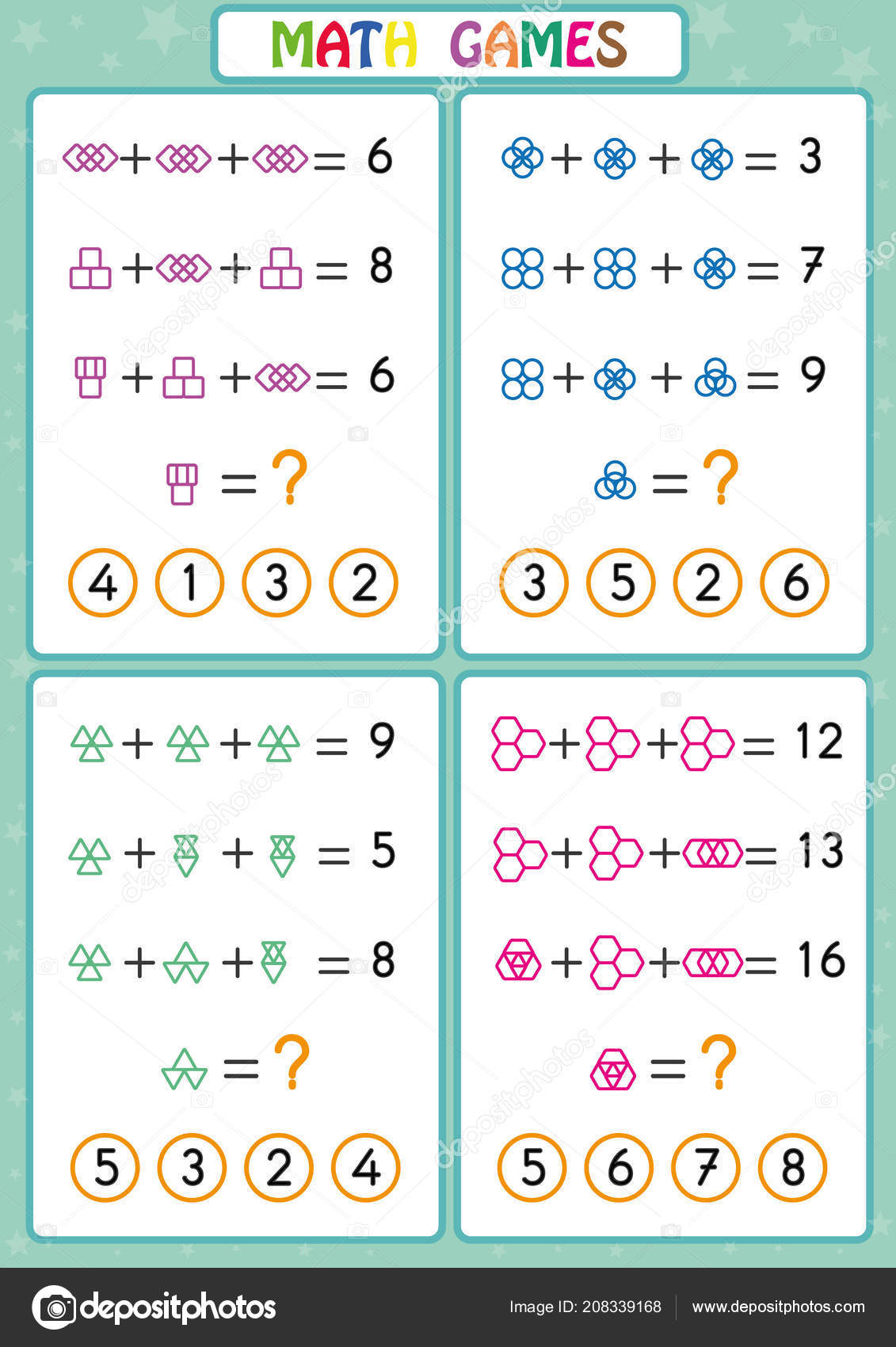 Mathematics educational game for kids, fun worksheets for children ...