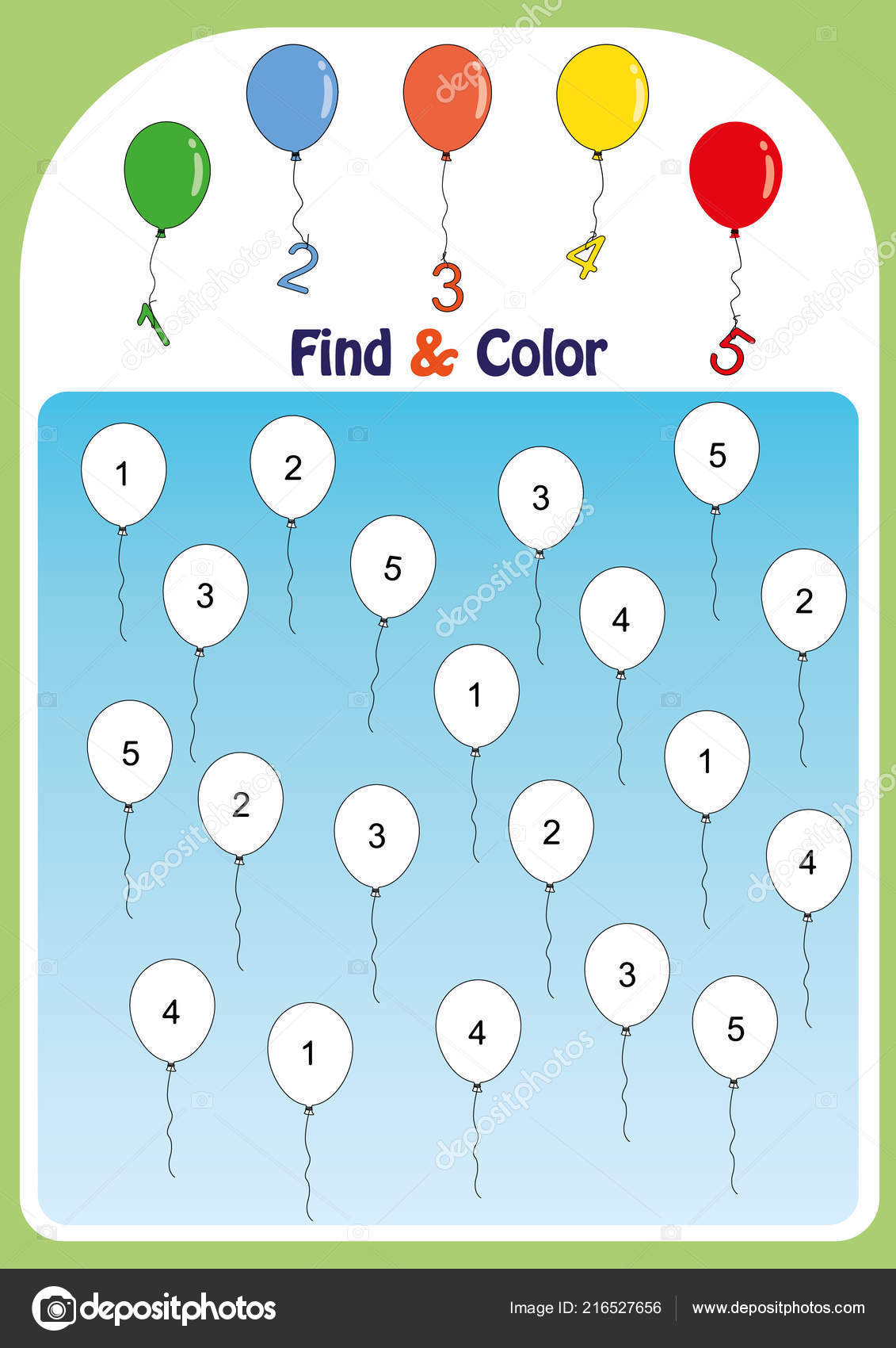 Pictures : numbers 1-5 | Find and color numbers 1-5, math worksheet for ...