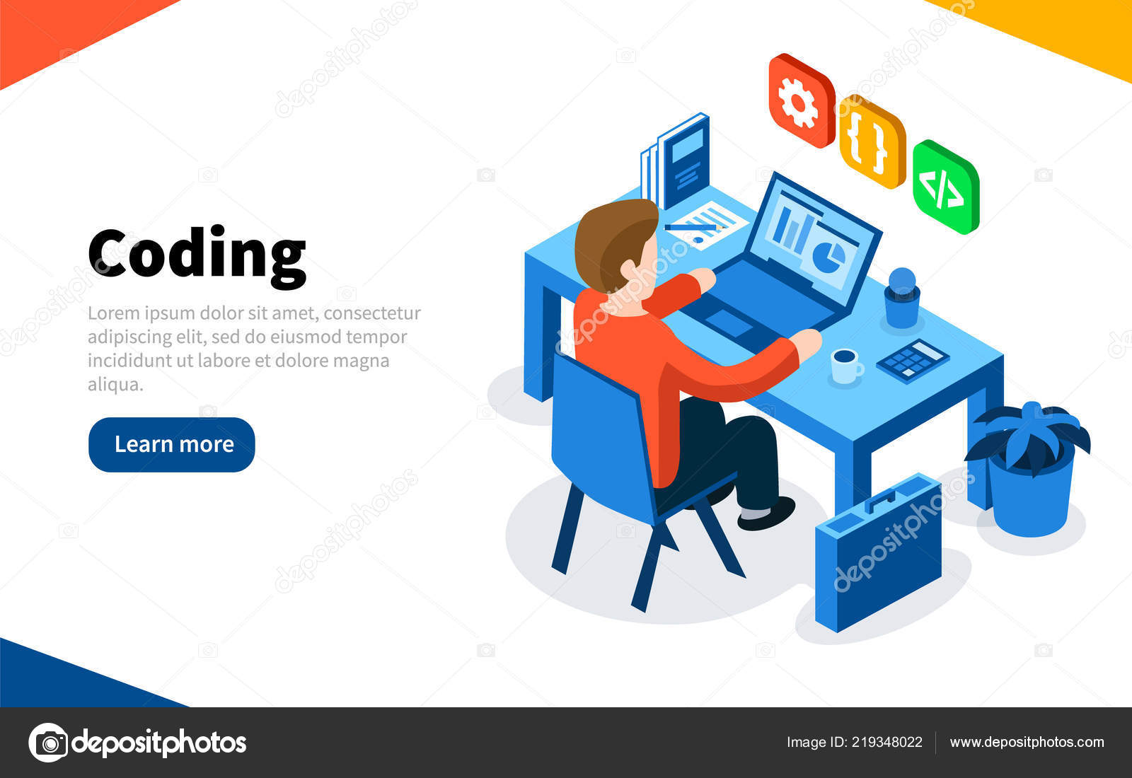 Programmer At Work Concept Coding Or Online Programming Education Flat Isometric Vector
