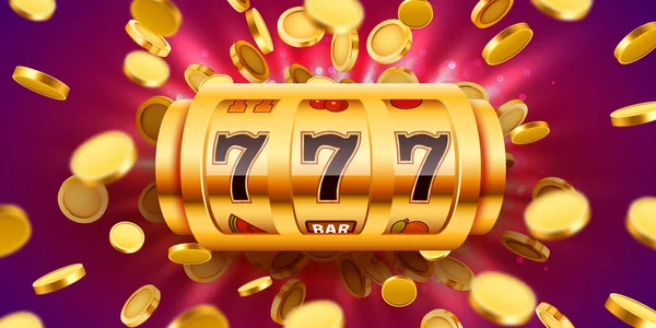 Golden slot machine with flying golden coins wins the jackpot. Big win ...