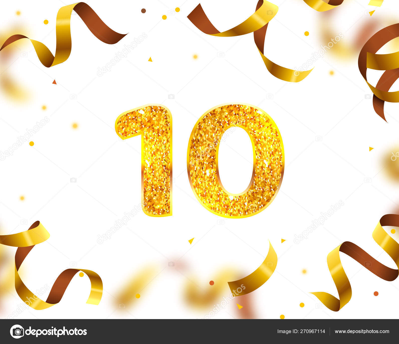Anniversary Banner 10th, Gold Ribbon Fly. Vector Stock Vector by ...