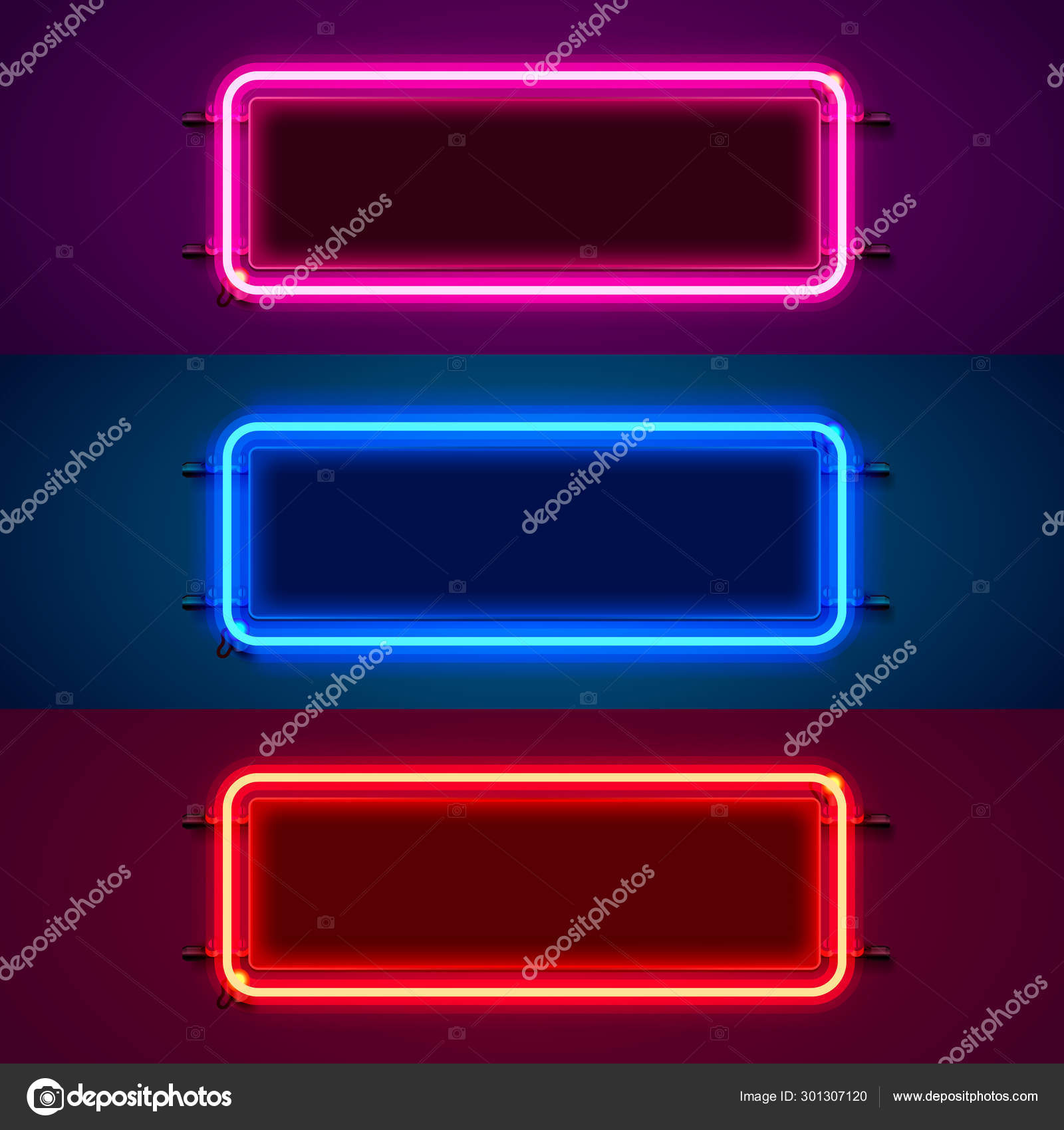 Neon frame sign in the shape of a square. Set color. template design ...