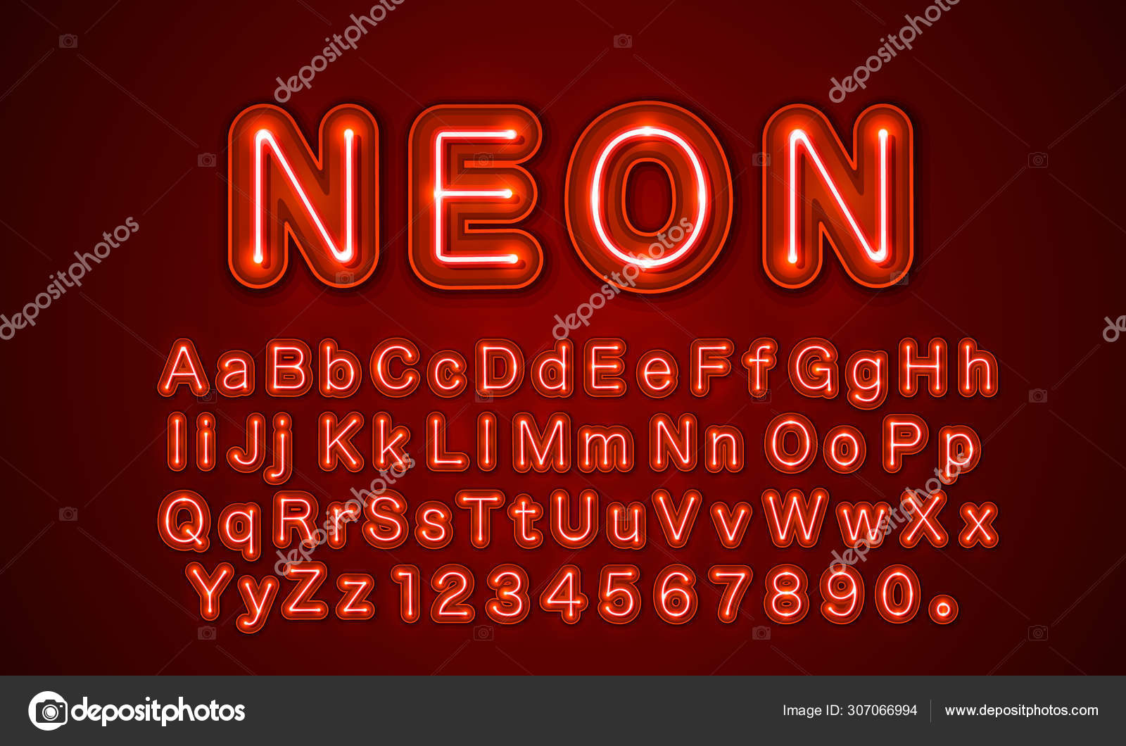 Neon city color red font. English alphabet and numbers sign. Stock ...