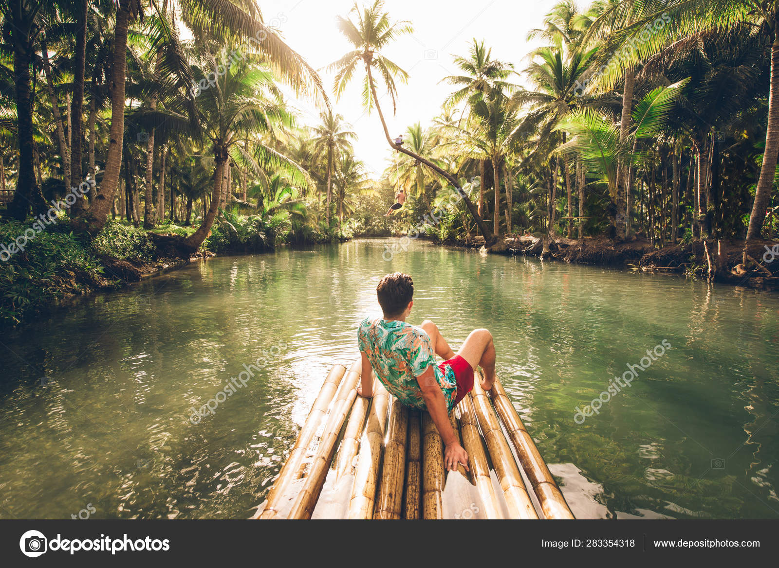Leaning palm at Maasin river, Siargao — Stock Photo © oneinchpunch ...