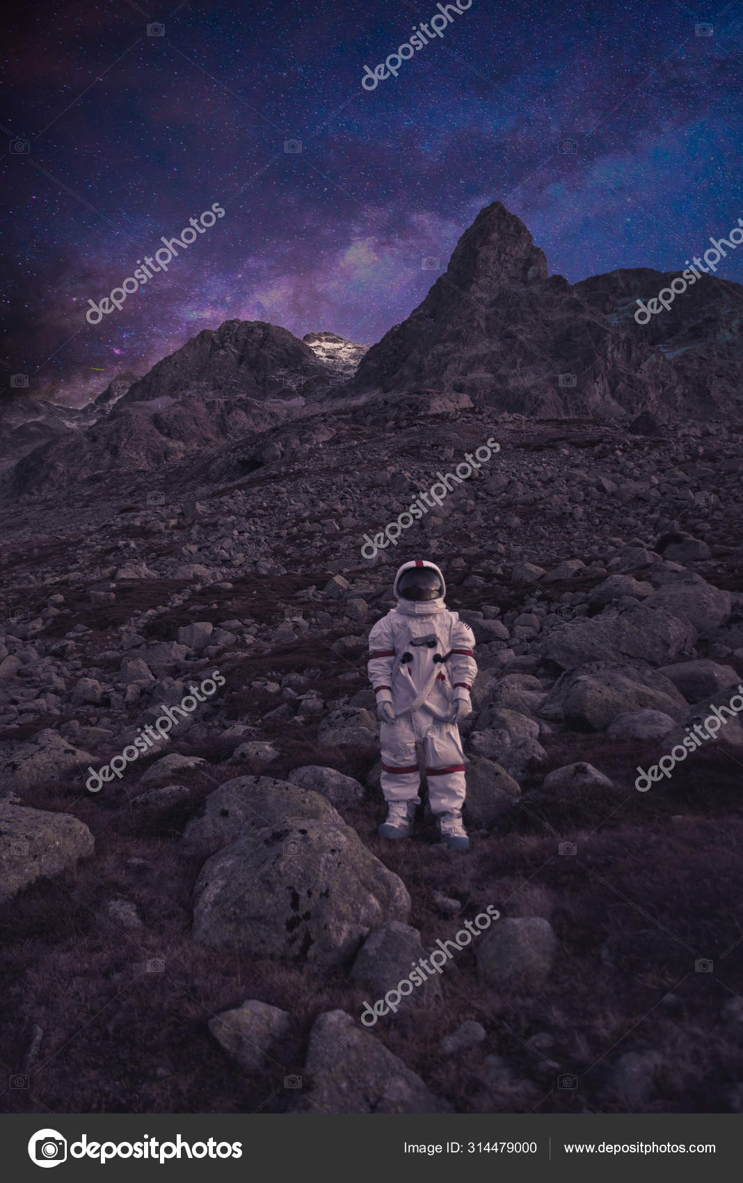 Astronaut exploring a new planet. Searching for a new home for h Stock ...