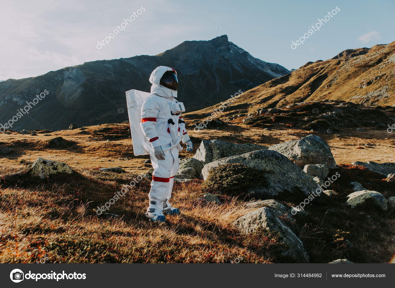 Astronaut exploring a new planet. Searching for a new home Stock Photo ...