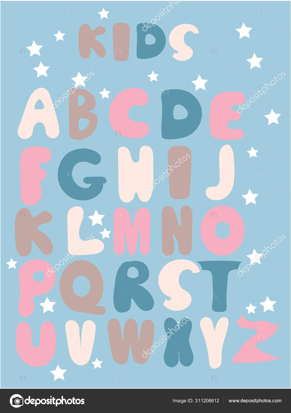 Vector funny cartoon hand drawn marker colorful uppercase alphabet in ...