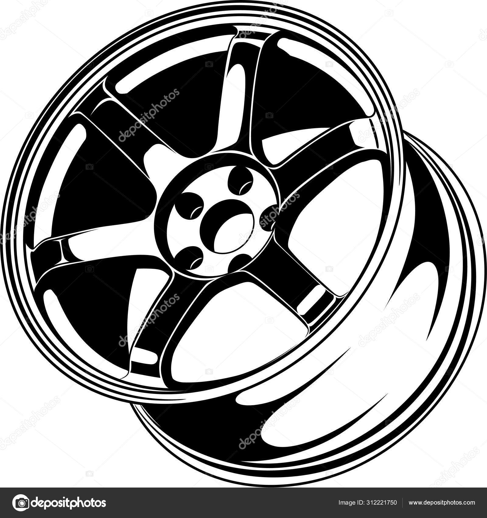 Car Wheel Rim Vector Silhouette Icon Logo Monochrome Color Black Stock ...