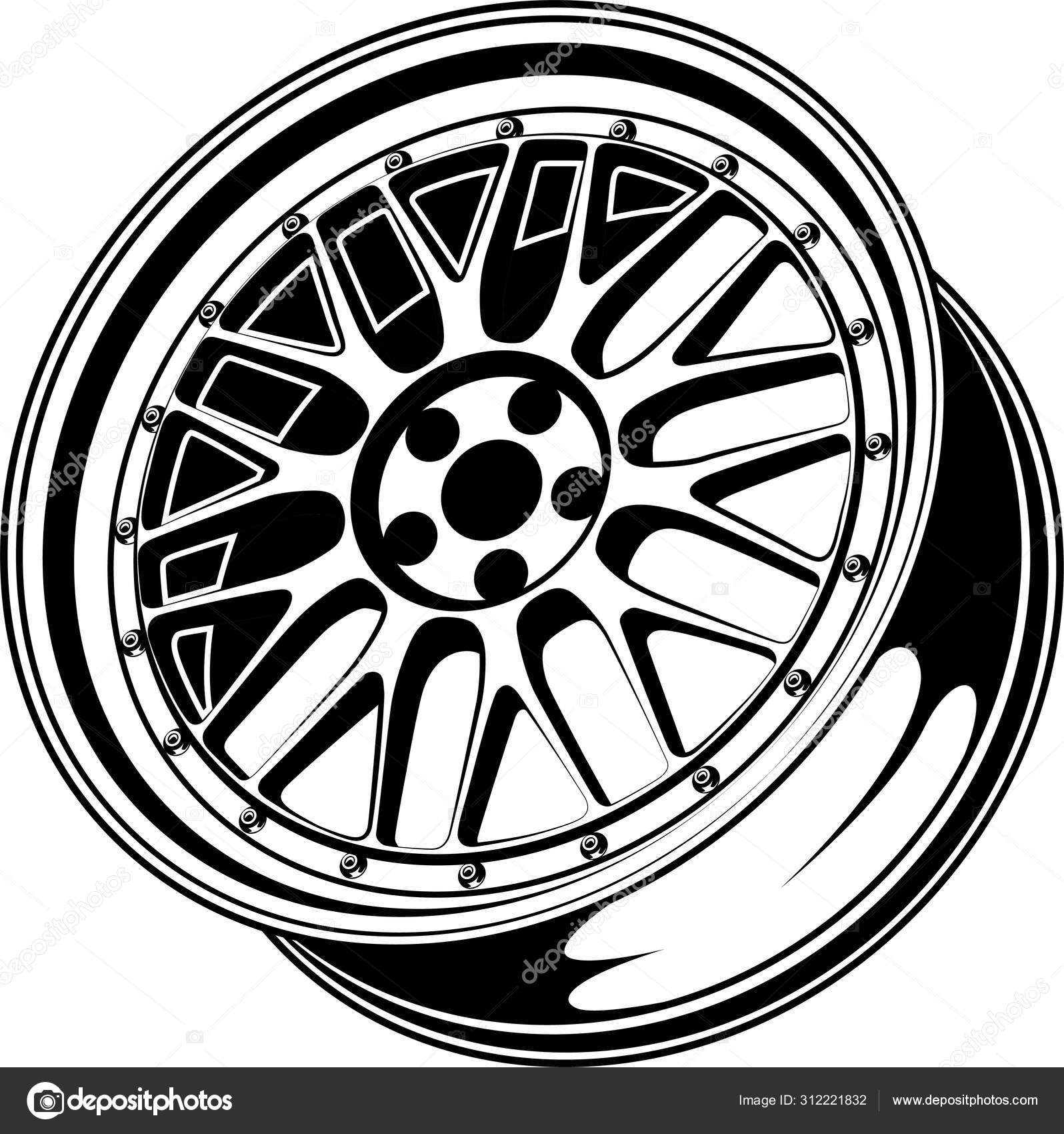 Car Wheel Rim Vector Silhouette Icon Logo Monochrome Color Black Stock ...