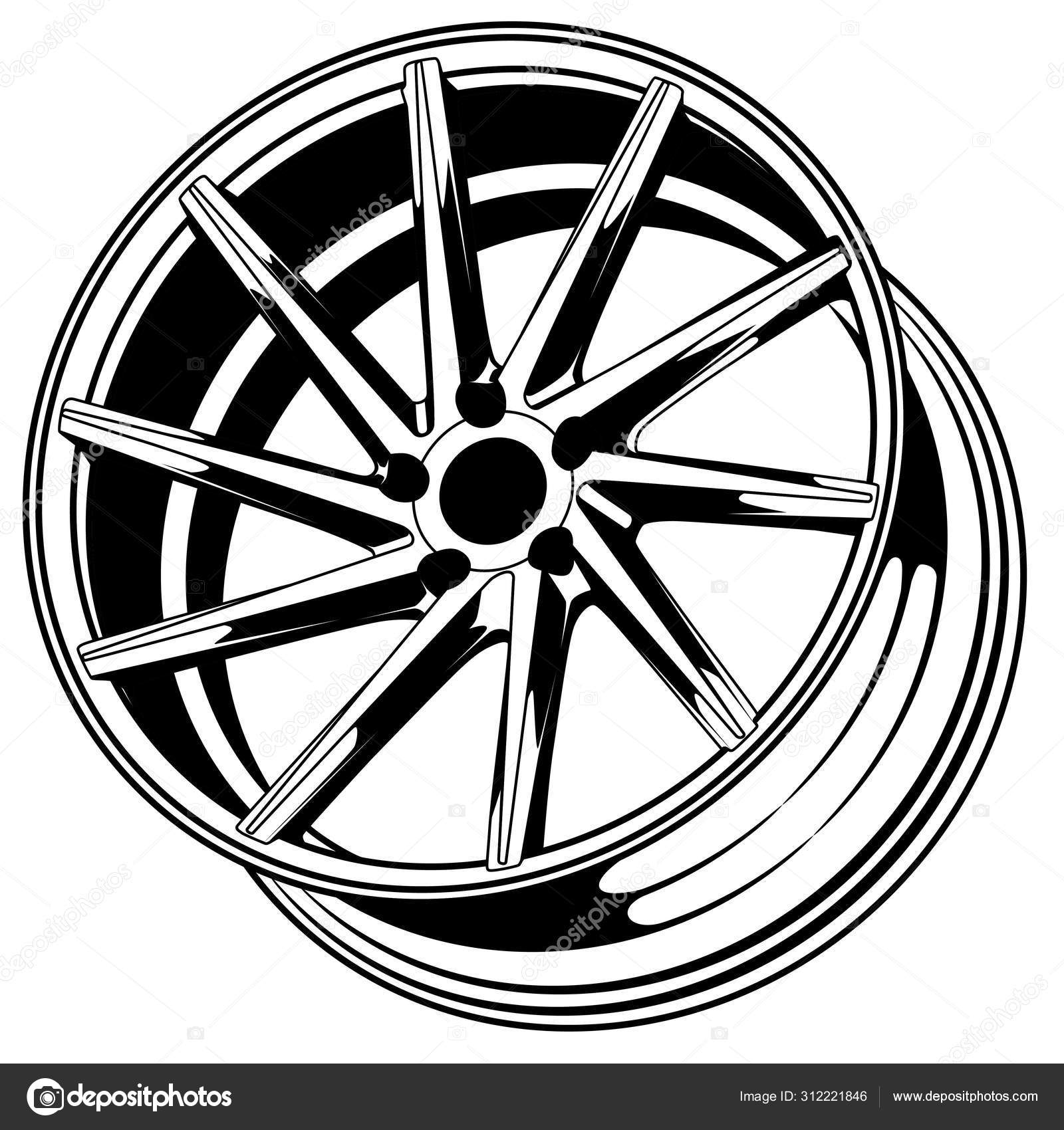 Car Wheel Rim Vector Silhouette Icon Logo Monochrome Color Black Stock ...