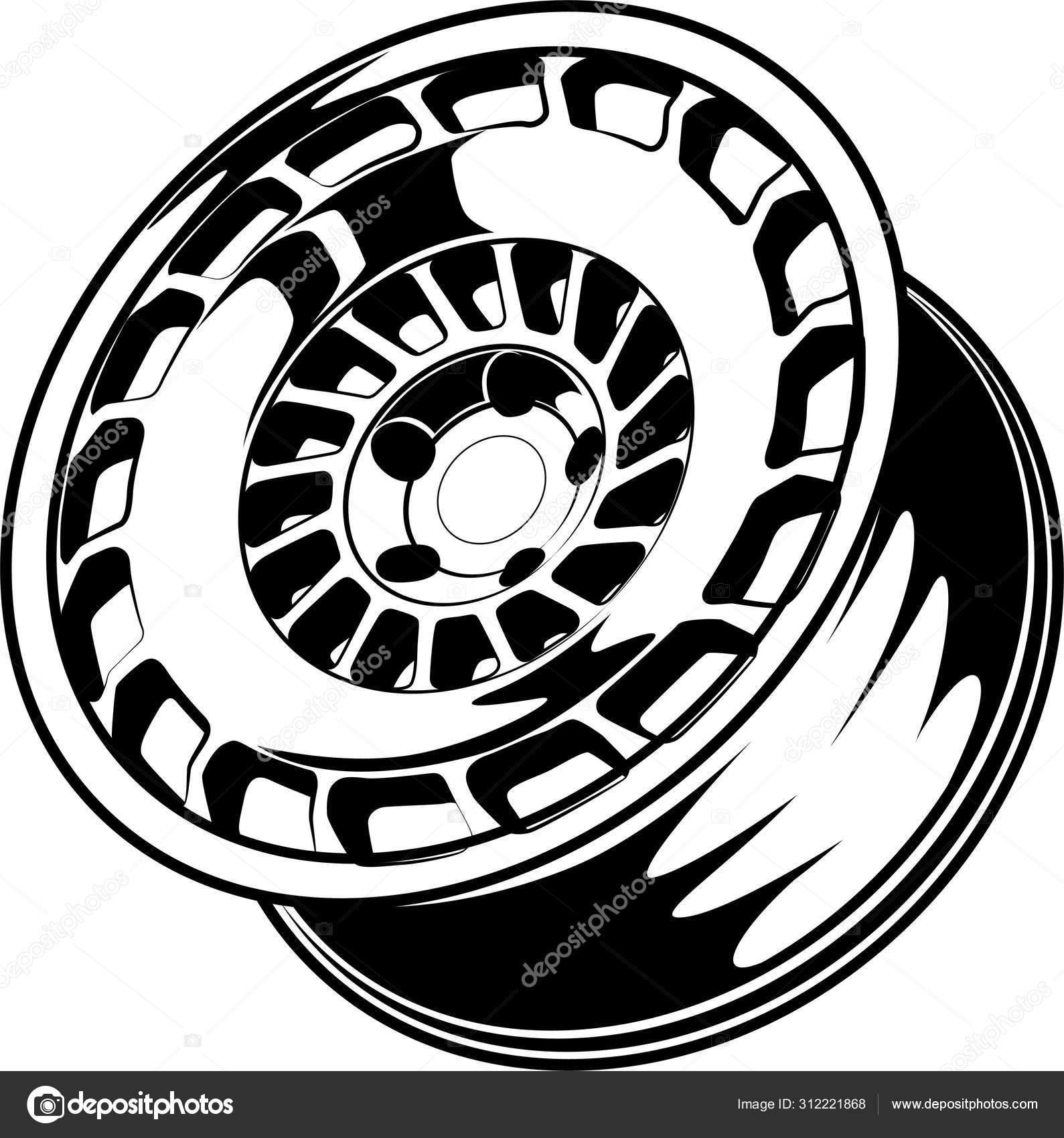 Car Wheel Rim Vector Silhouette Icon Logo Monochrome Color Black Stock ...