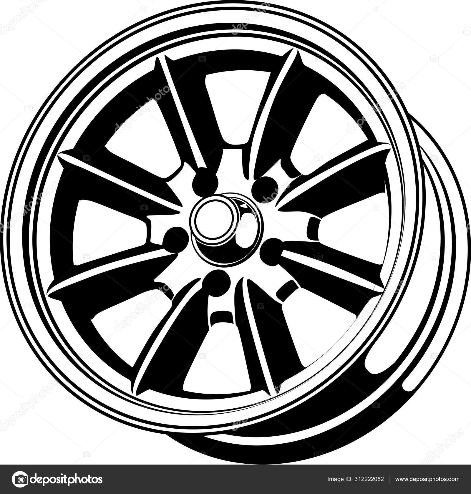 Car Wheel Rim Vector Silhouette Icon Logo Monochrome Color Black Stock ...