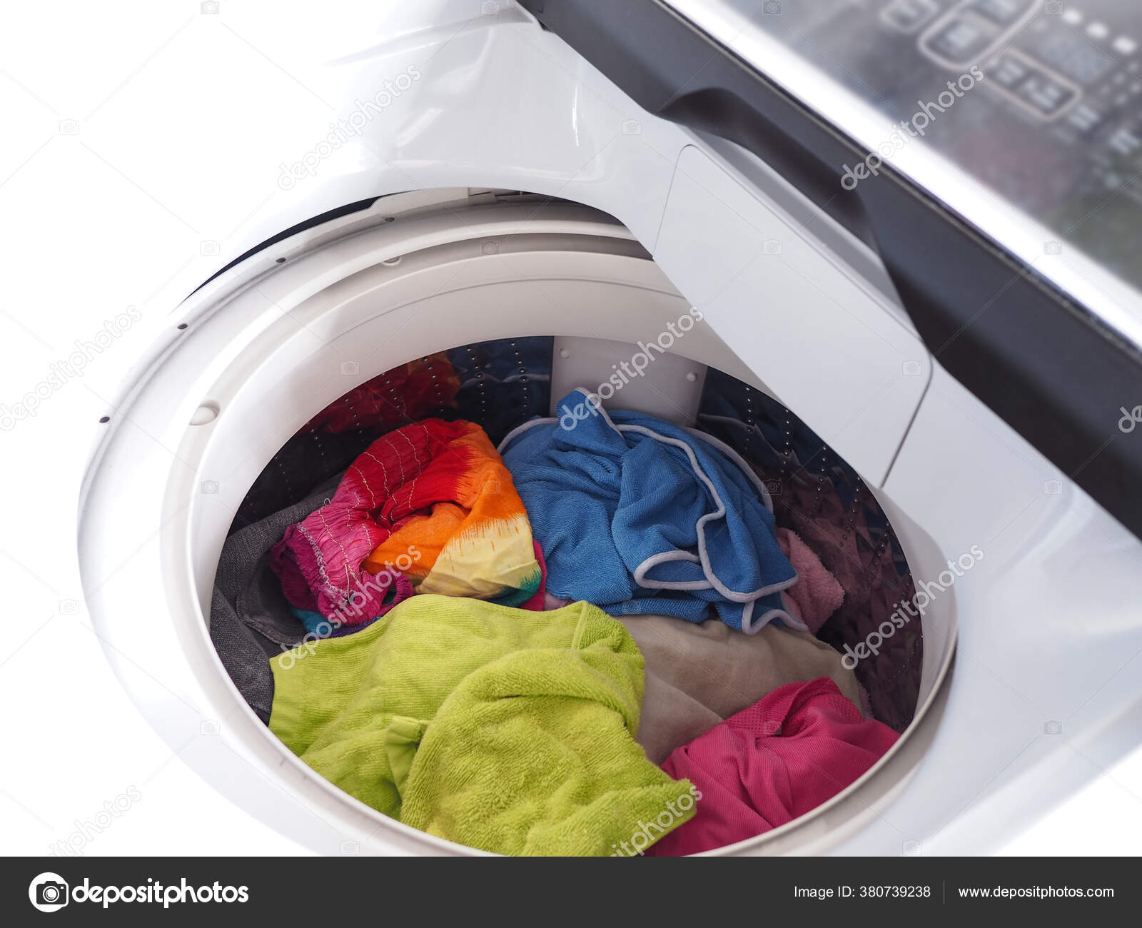 Top View White Washing Machine Clothes Loaded Cleaning Stock Photo by ...