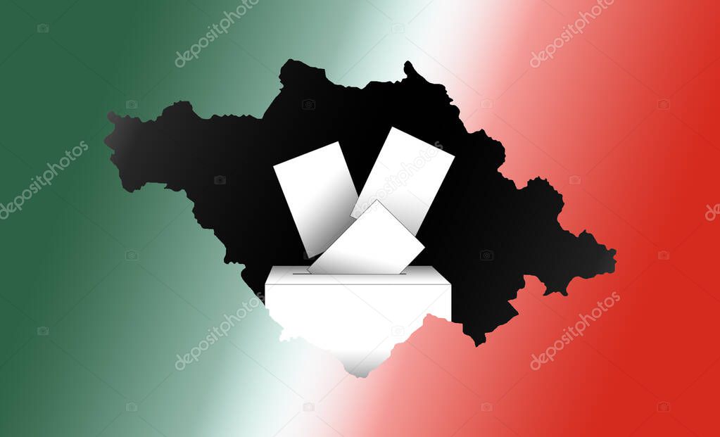 ilustración de las papeletas de votación y una urna con el mapa del ... ilustración de las papeletas de votación y una urna con el mapa del ...