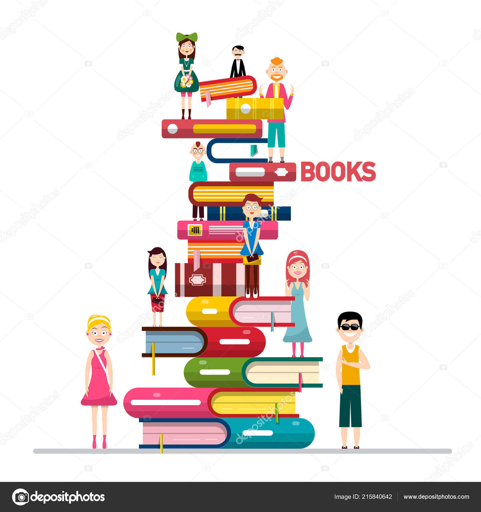 Menschen Auf Büchern Stapeln Isoliert Auf Weißem Hintergrund ...