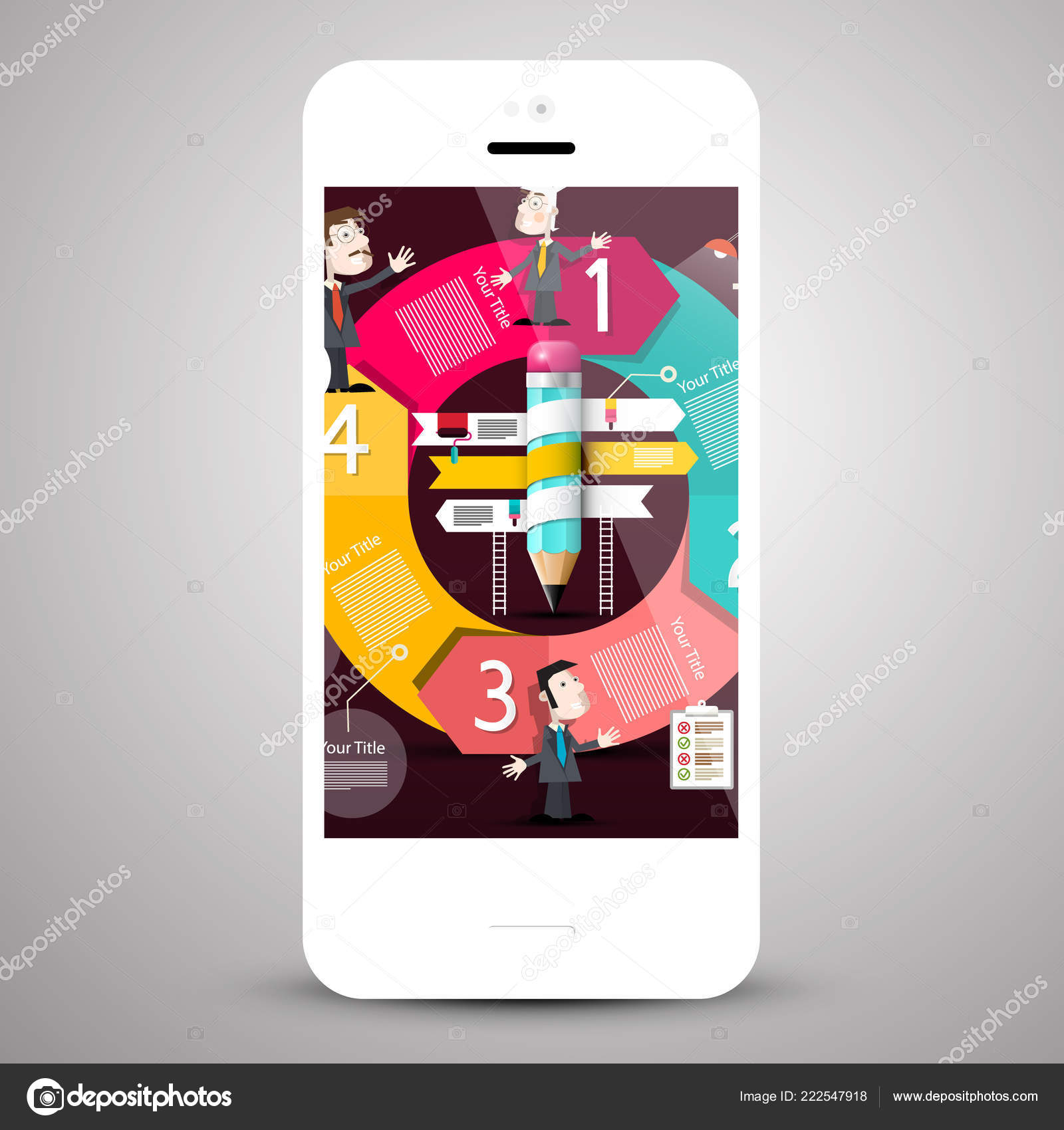 White Vector Mobile Phone Smartphone Infographic Graph Screen Stock ...