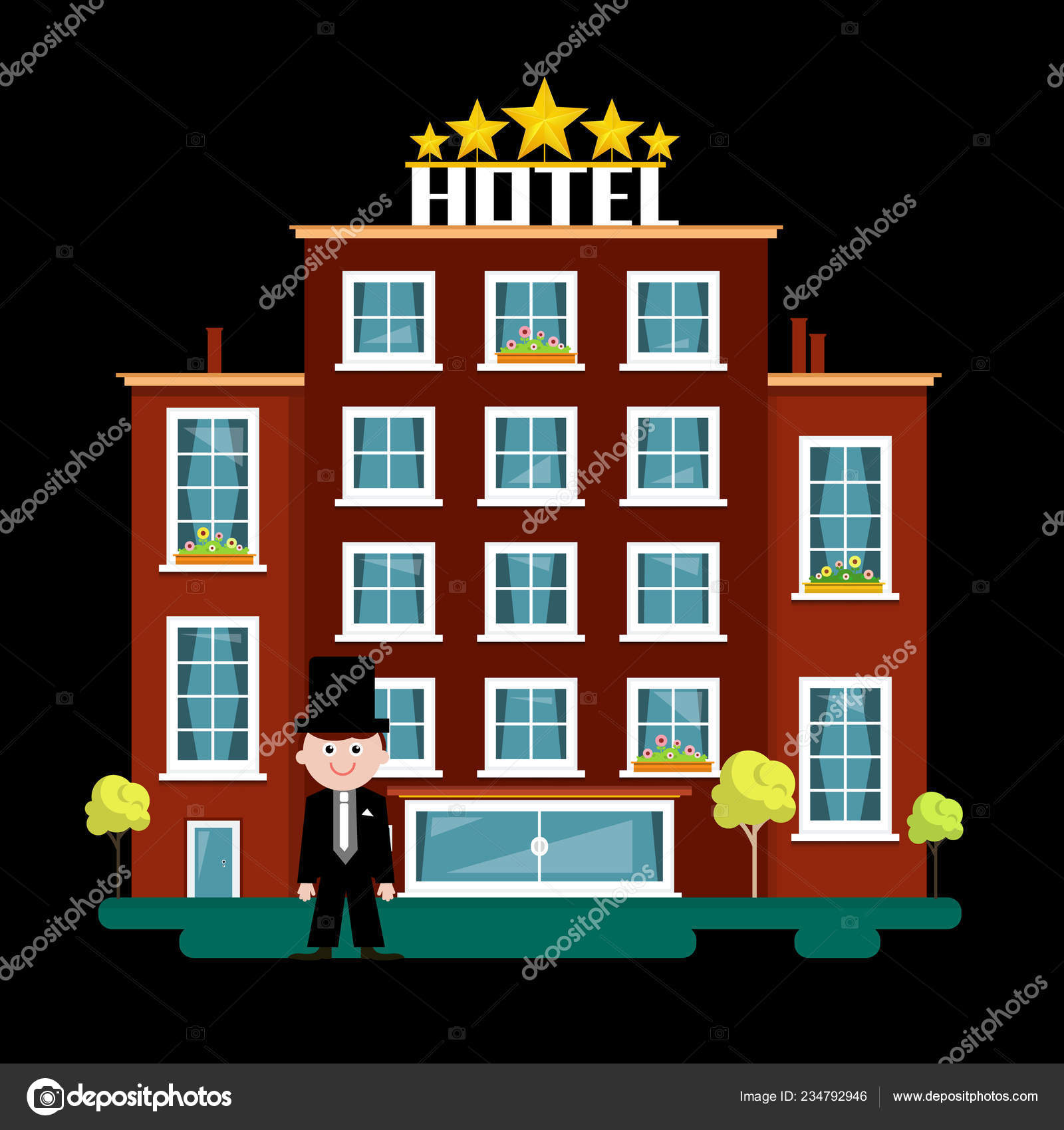 Ilustración Vectorial Del Edificio Del Hotel Nocturno Vector de stock ...