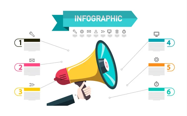 Paper Infographic Design Megaphone Graphs Four Steps Vector Business ...