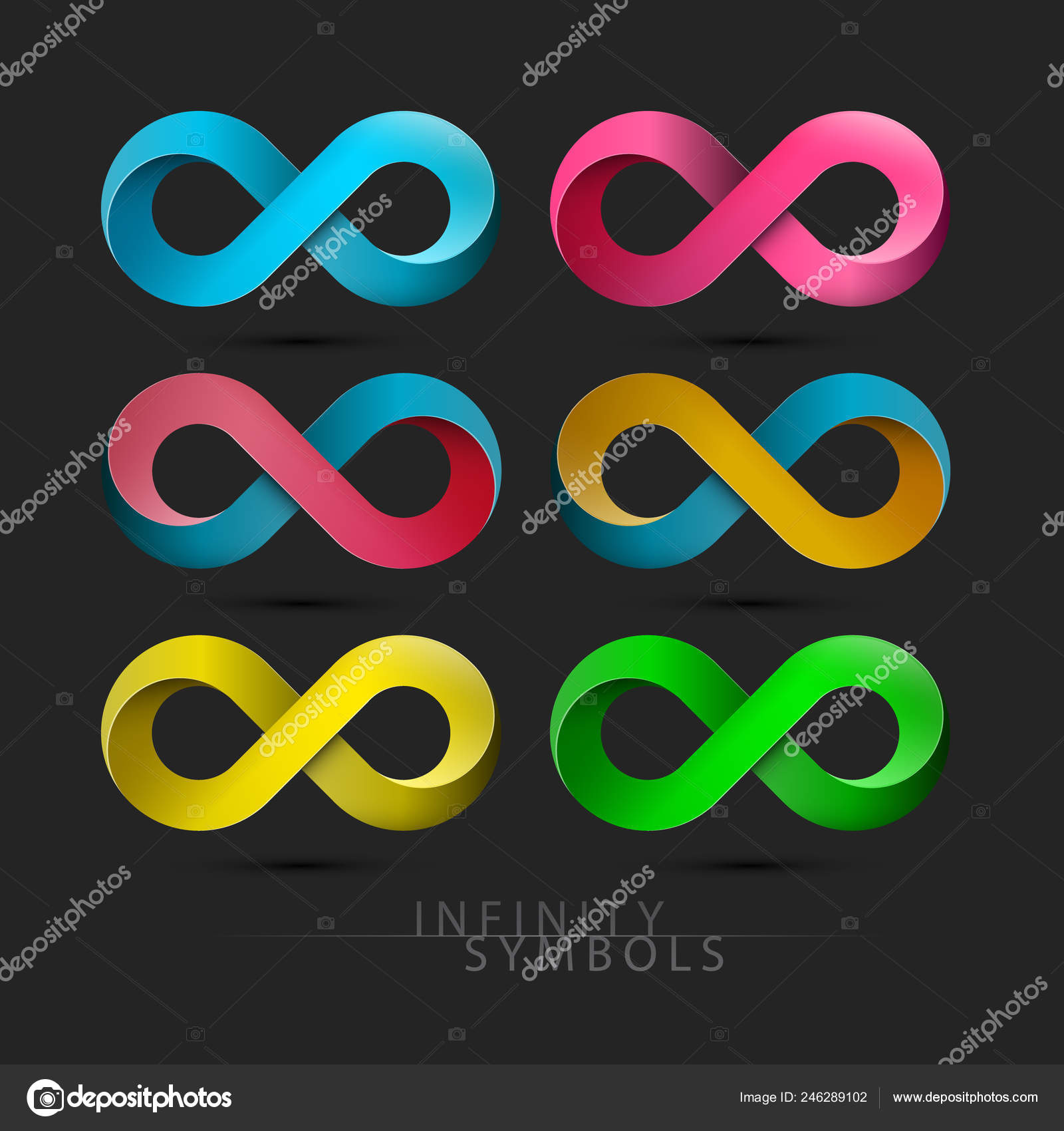 Infinity Symbols Set Colorful Vector Endless Icons Dark Background ...
