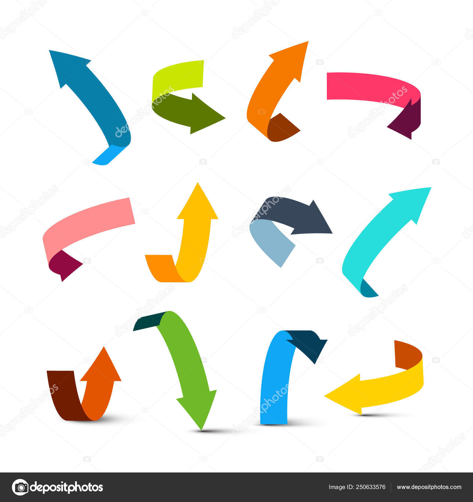 Vector colorido flechas dobladas conjunto. Símbolos de flecha hacia ...