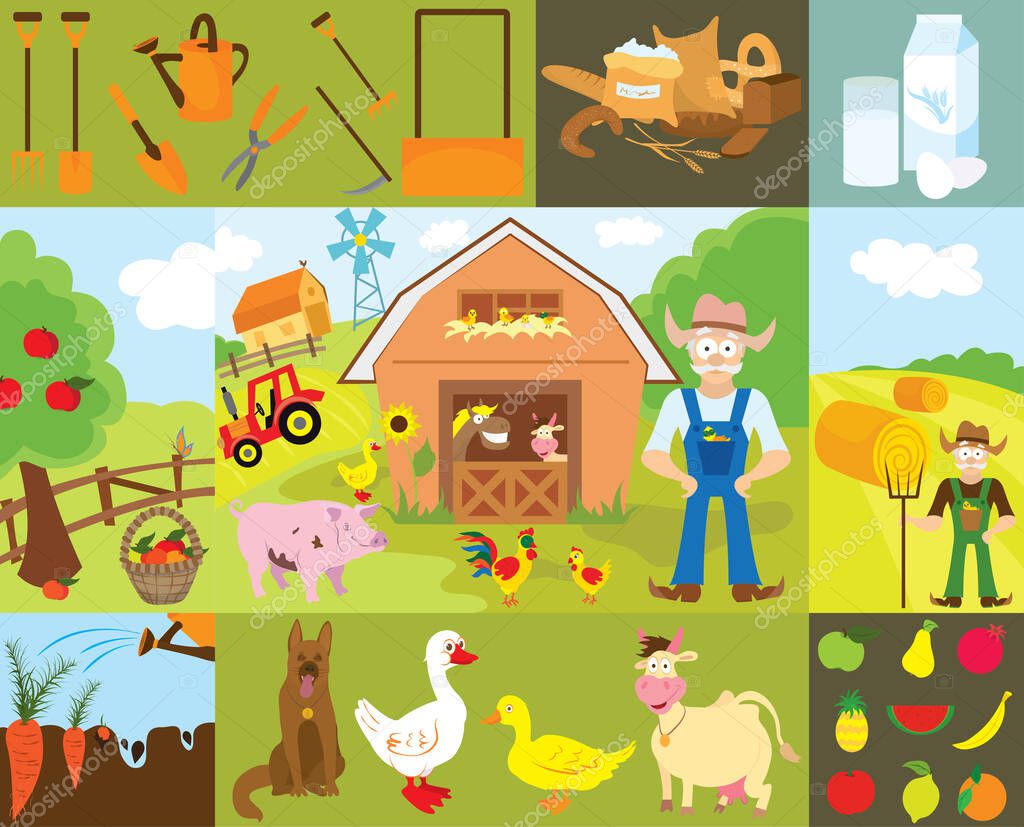 Gran conjunto de personajes de dibujos animados y elementos de la ...