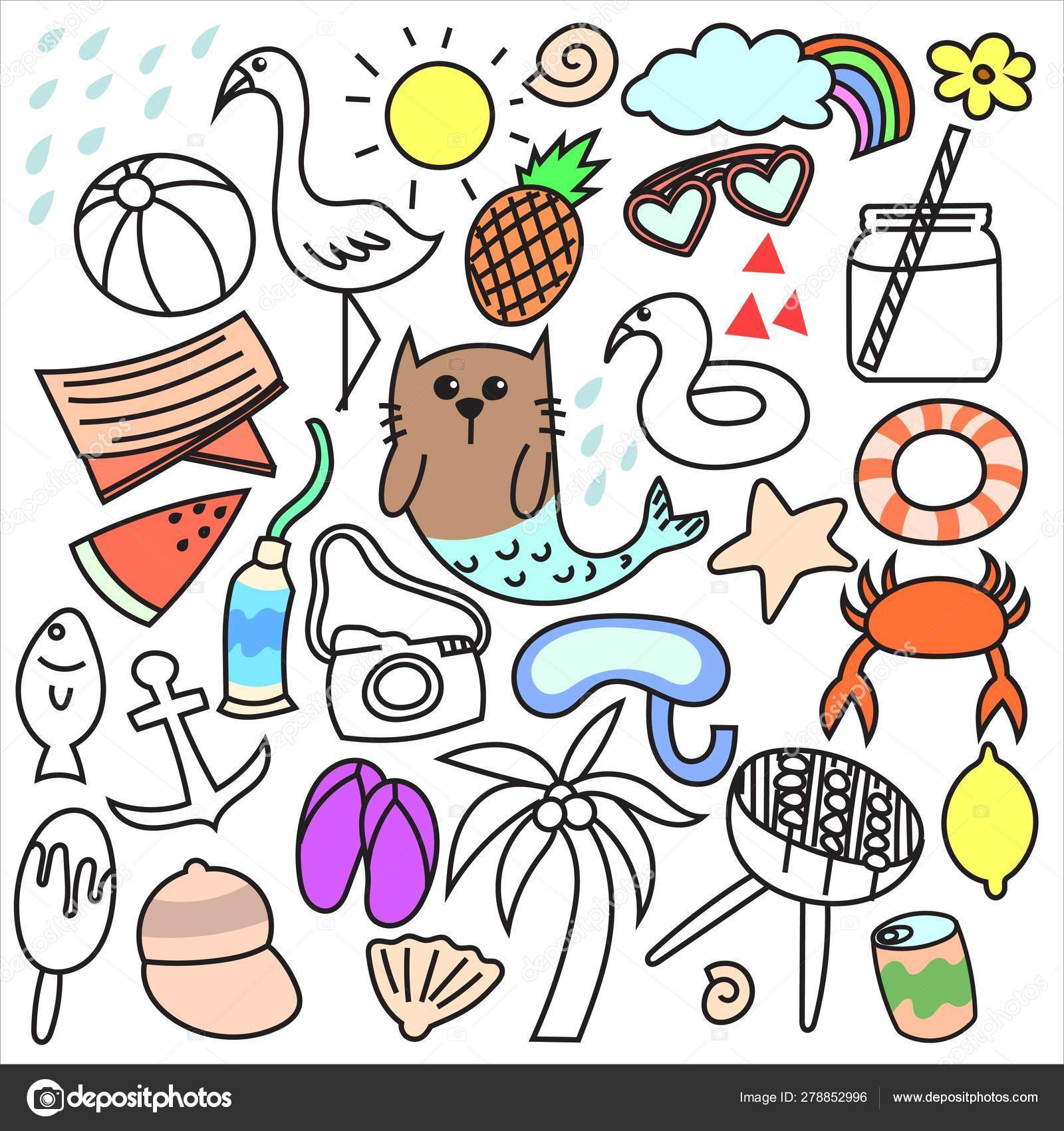 Hand Drawn Set Summer Stock Vector by ©EasyVectorArtIdea 278852996