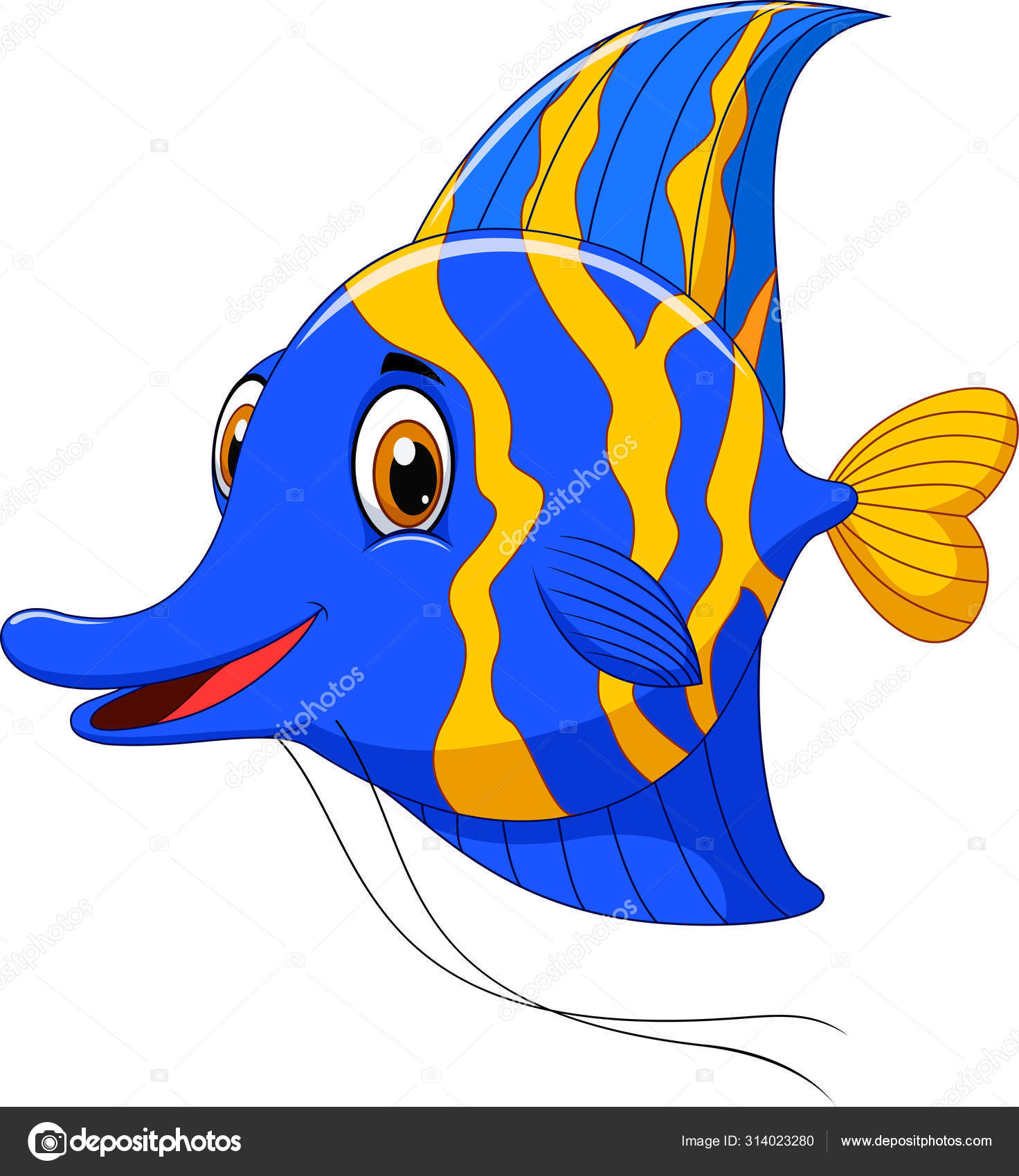 Cute Angelfish Cartoon Isolated White Background Stock Vector Image by ...