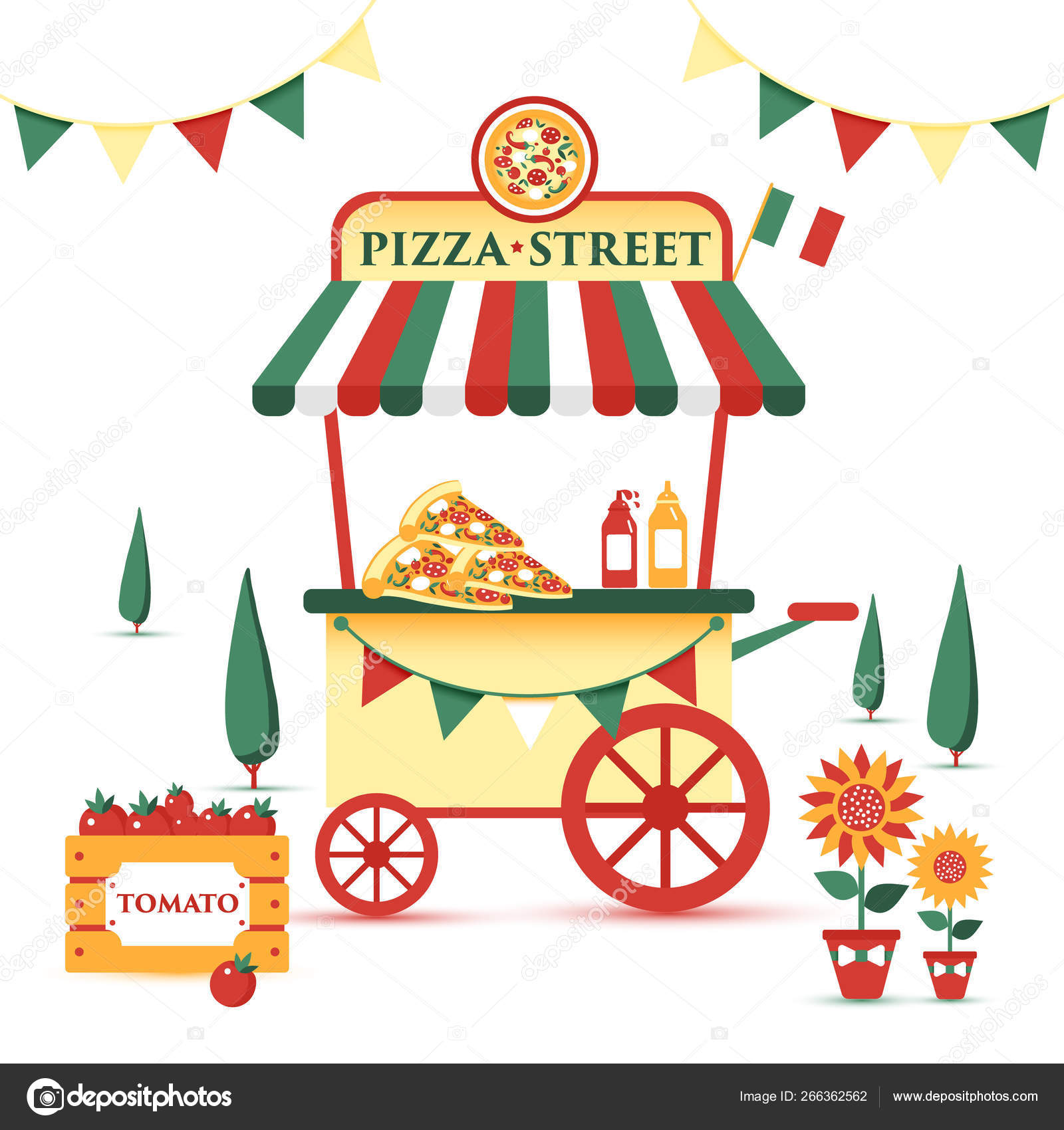 Pizza cart icon in cartoon style isolated on white background. Pizza ...