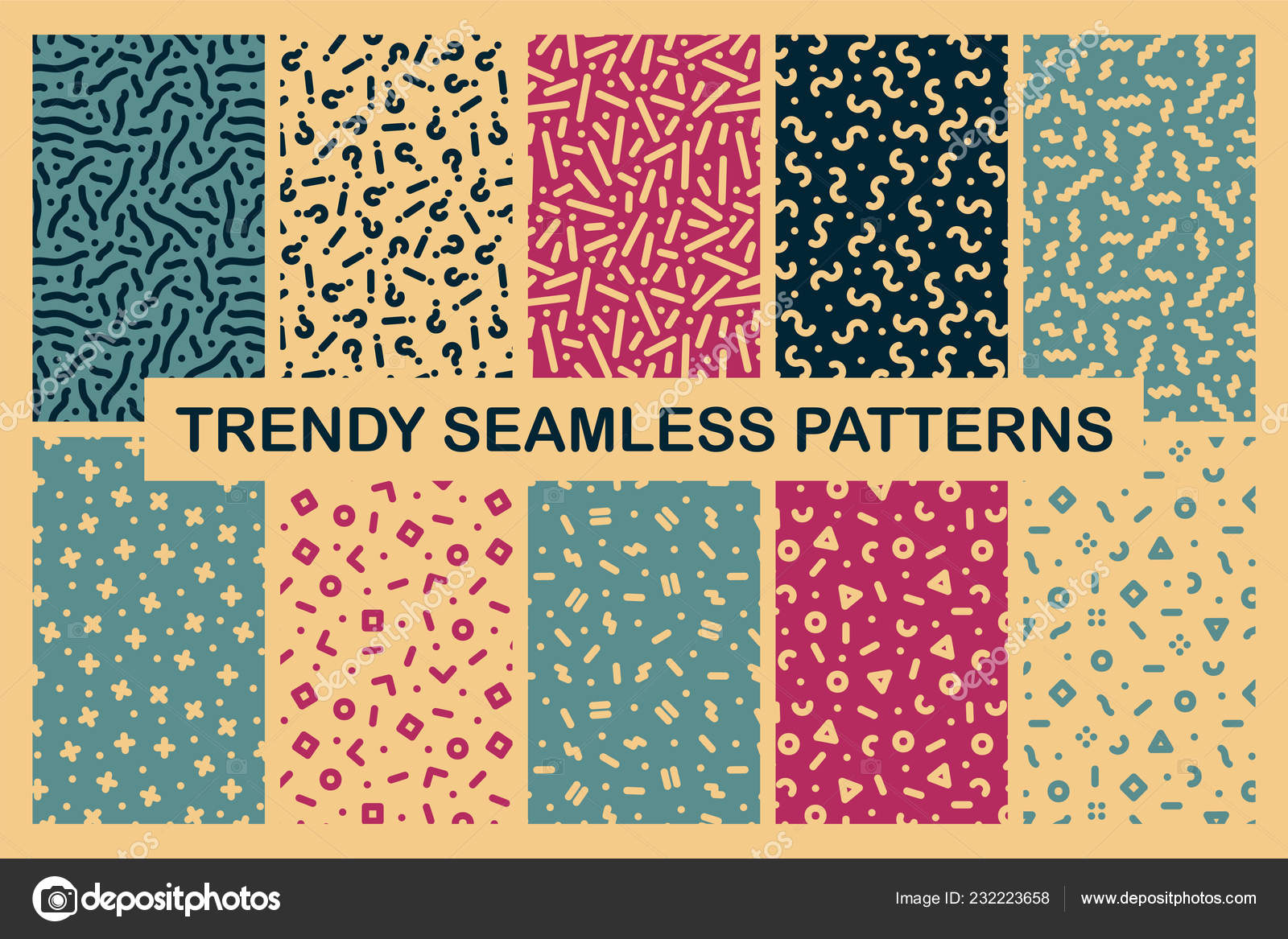 Collection of colorful seamless memphis patterns. Retro fashion design ...
