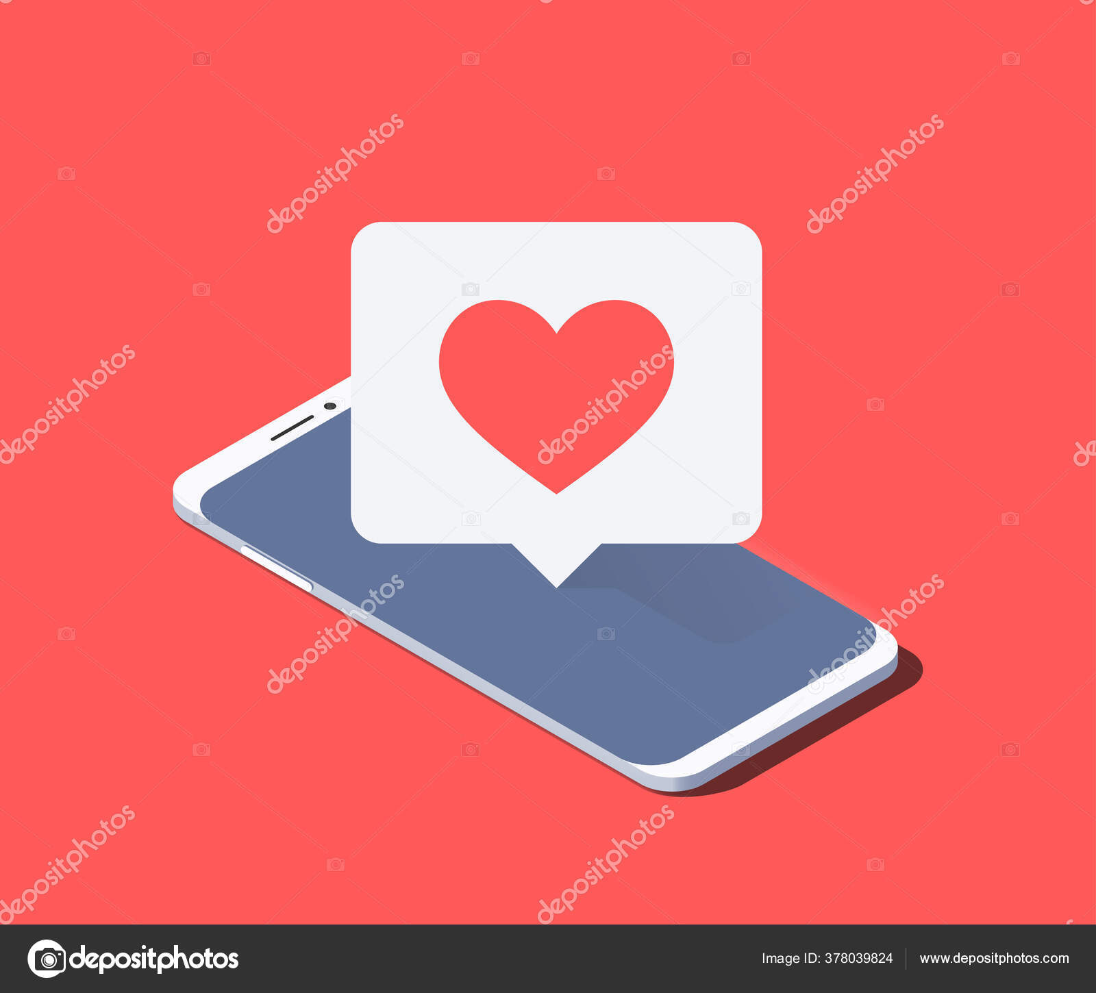 Smartphone Push Notification Heart Isometric Vector Illustration Stock ...
