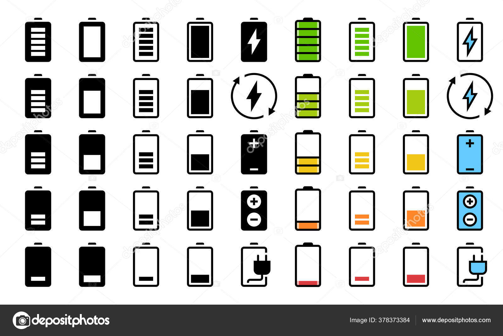 Battery Charging Indication Level State Charge Vector Icon Set Stock ...