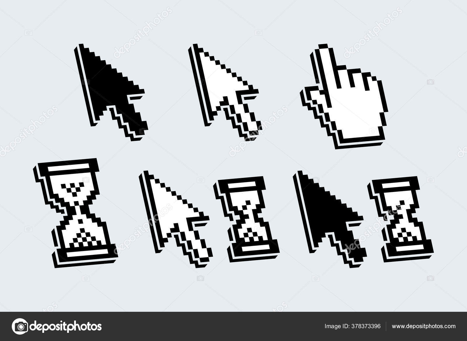 Set Isolated Pixelated Cursors Pointers Shape Arrow Hand Hour Glass ...