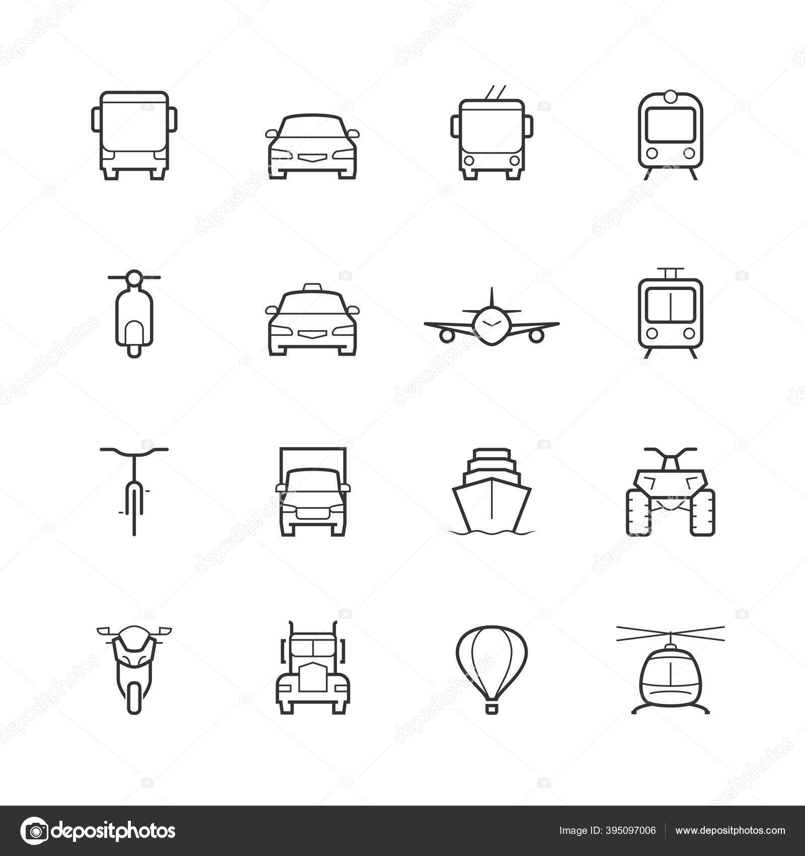 Transportation Icons Thin Line Style Front View Stock Vector Image by ...