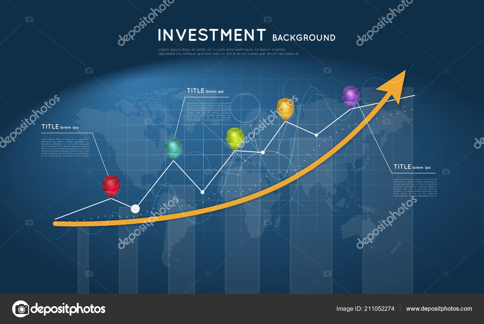 Investment Background Rising Arrow Graphs Colorful Crystal Pointers ...