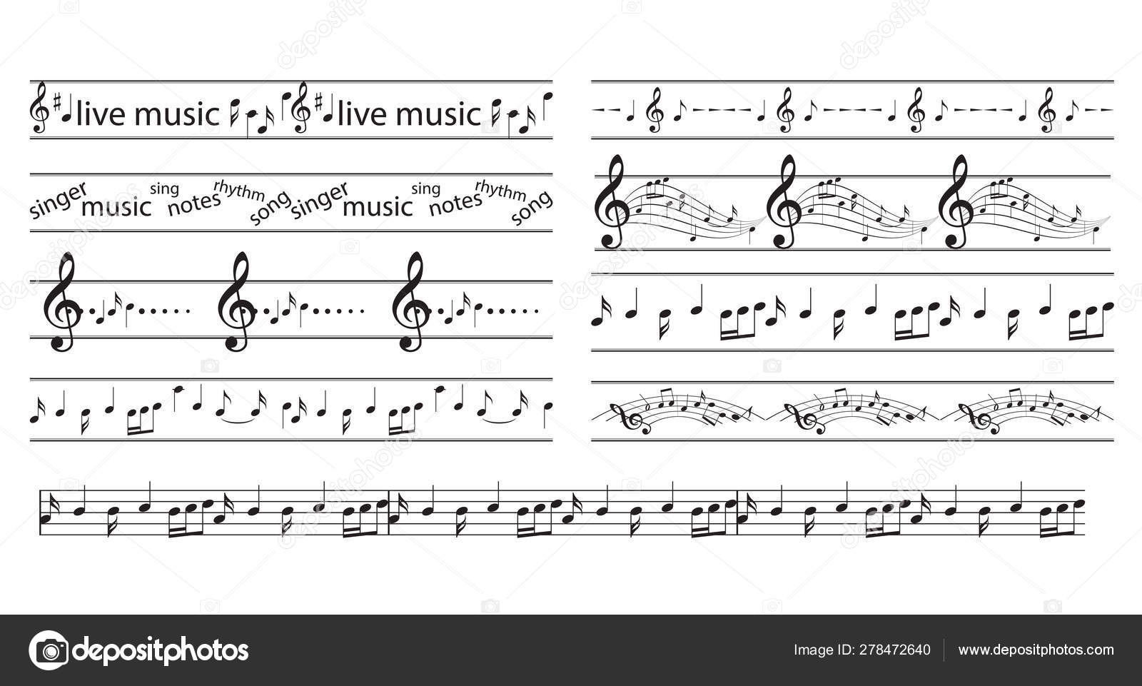 Black borders with music notes - vector seamless musical frames Stock ...