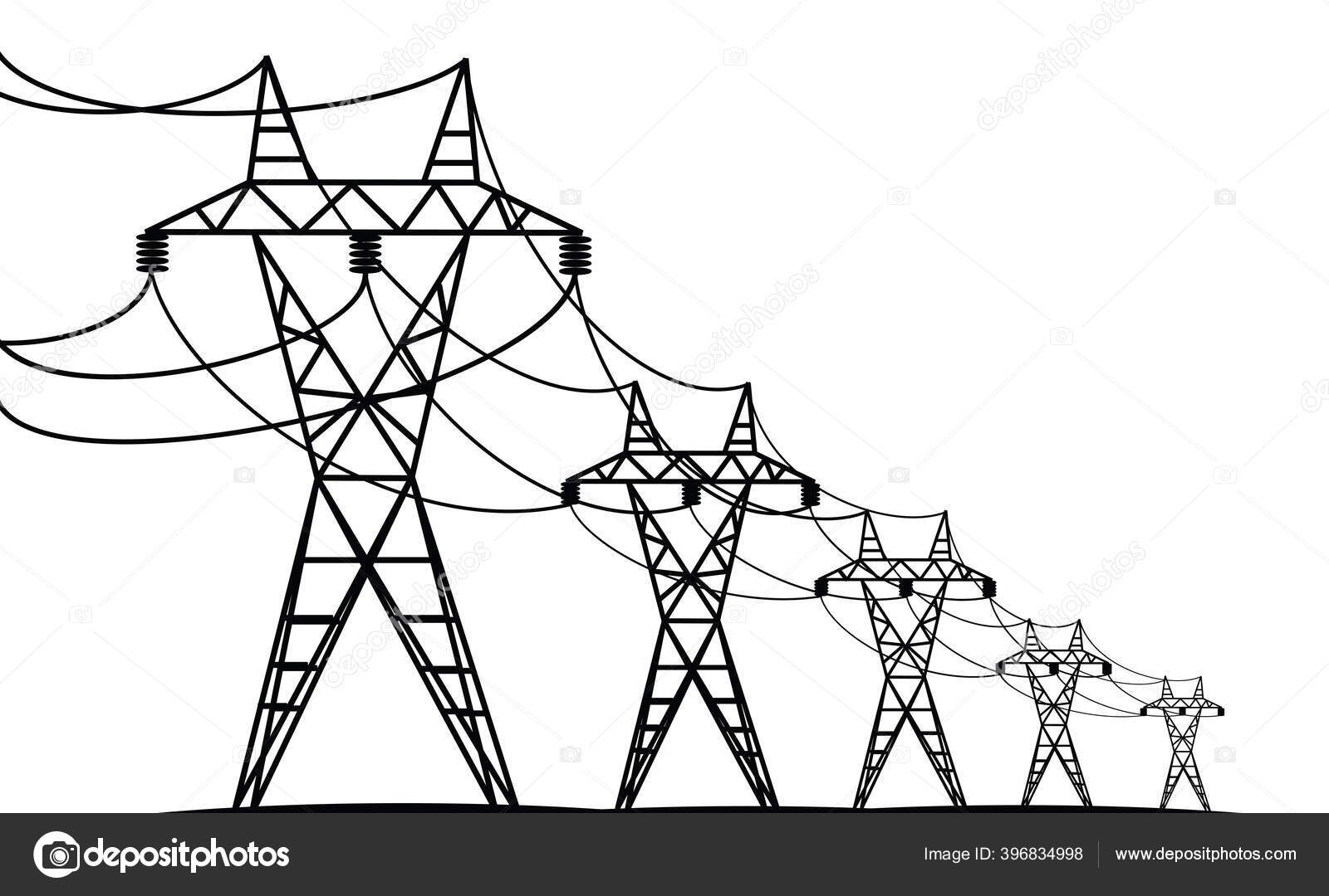 Electric Transmission Lines Vector Black Silhouettes White Stock Vector ...