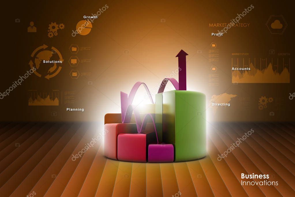 Gráficos de gráfico de barras y pastel de finanzas con flecha creciente ...