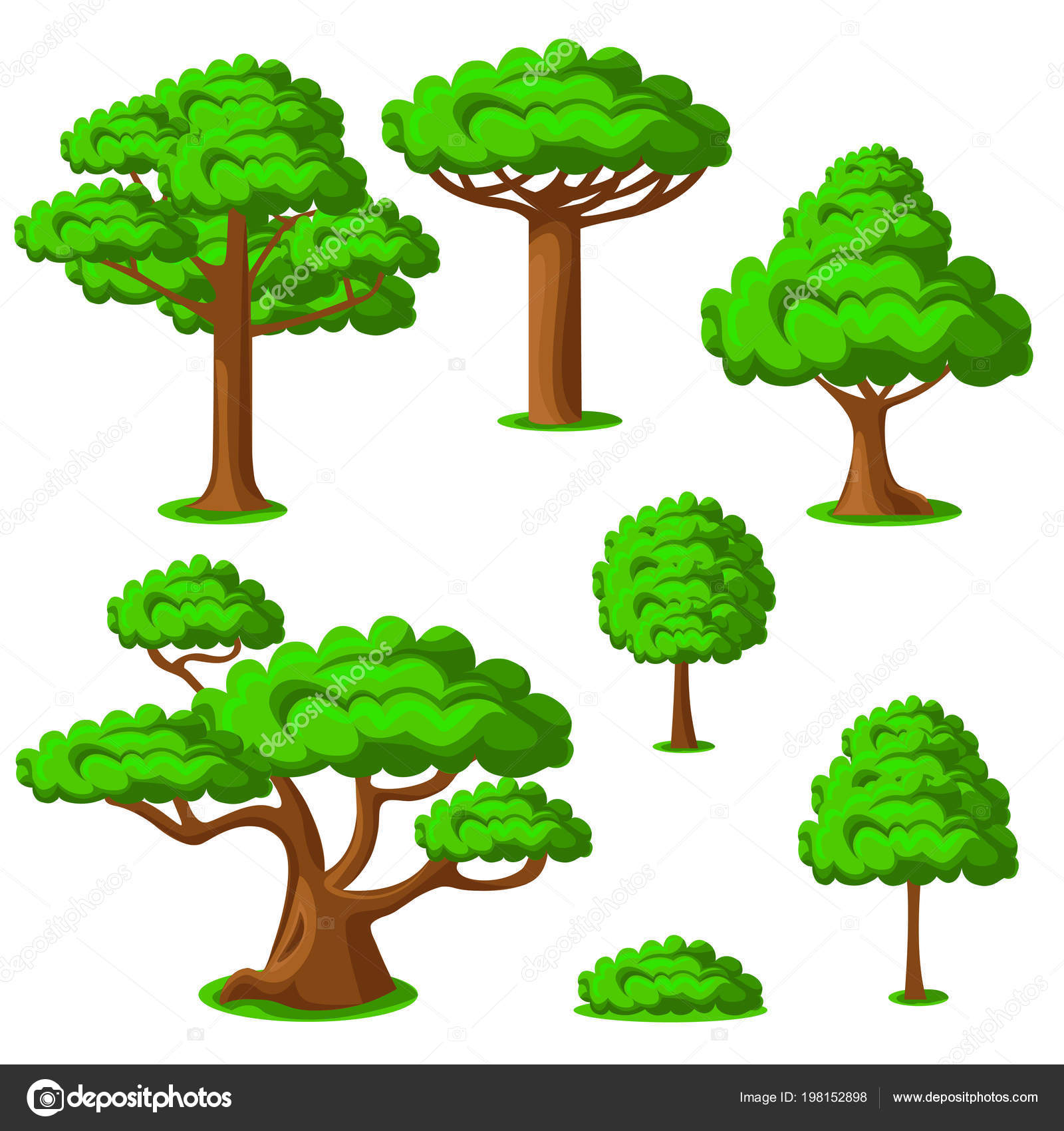 Cartoon Trees Set White Background Vector Illustration Stock Vector ...