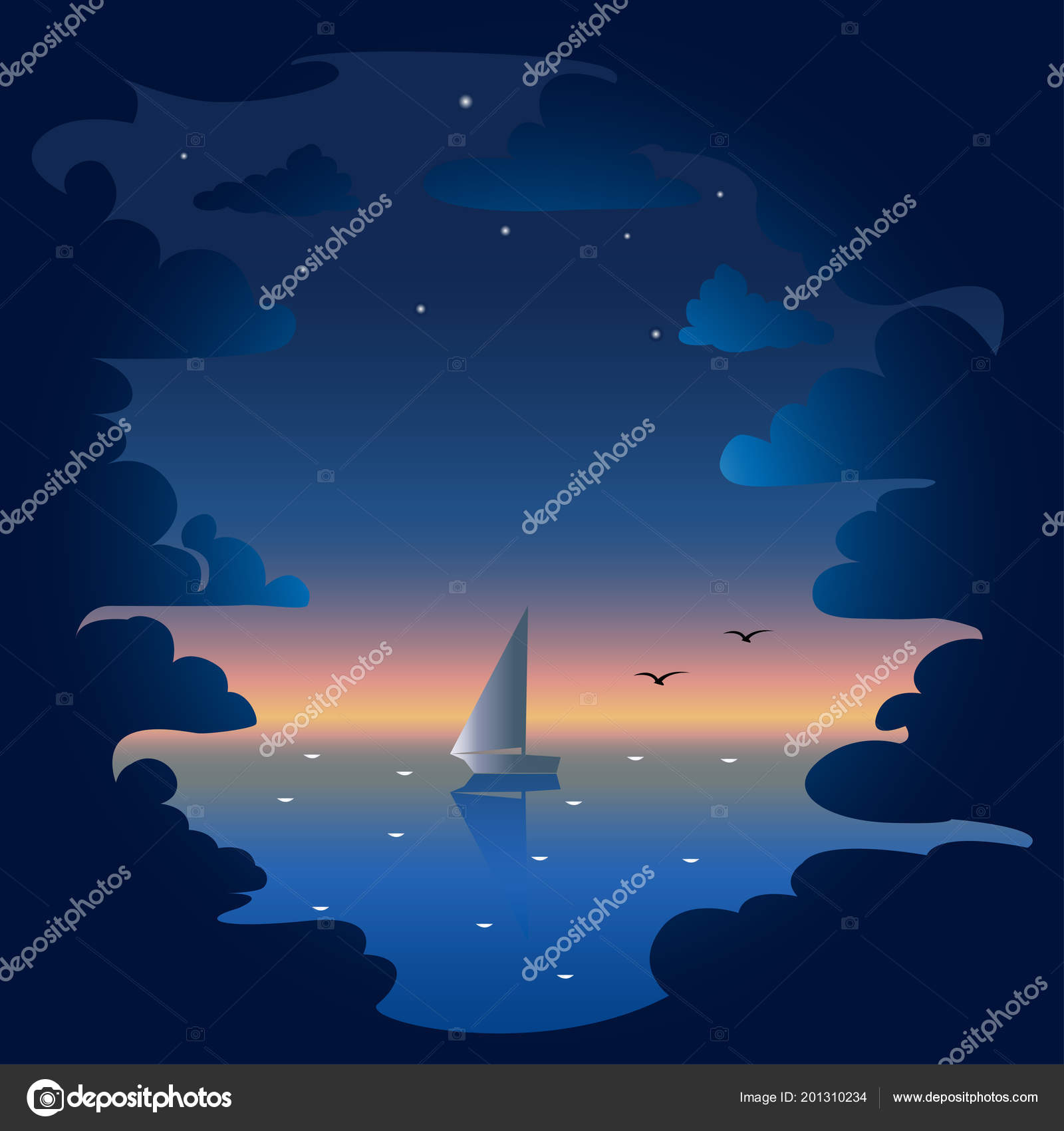 Night Clouds Sea Background Vector Illustration Stock Vector Image by ...