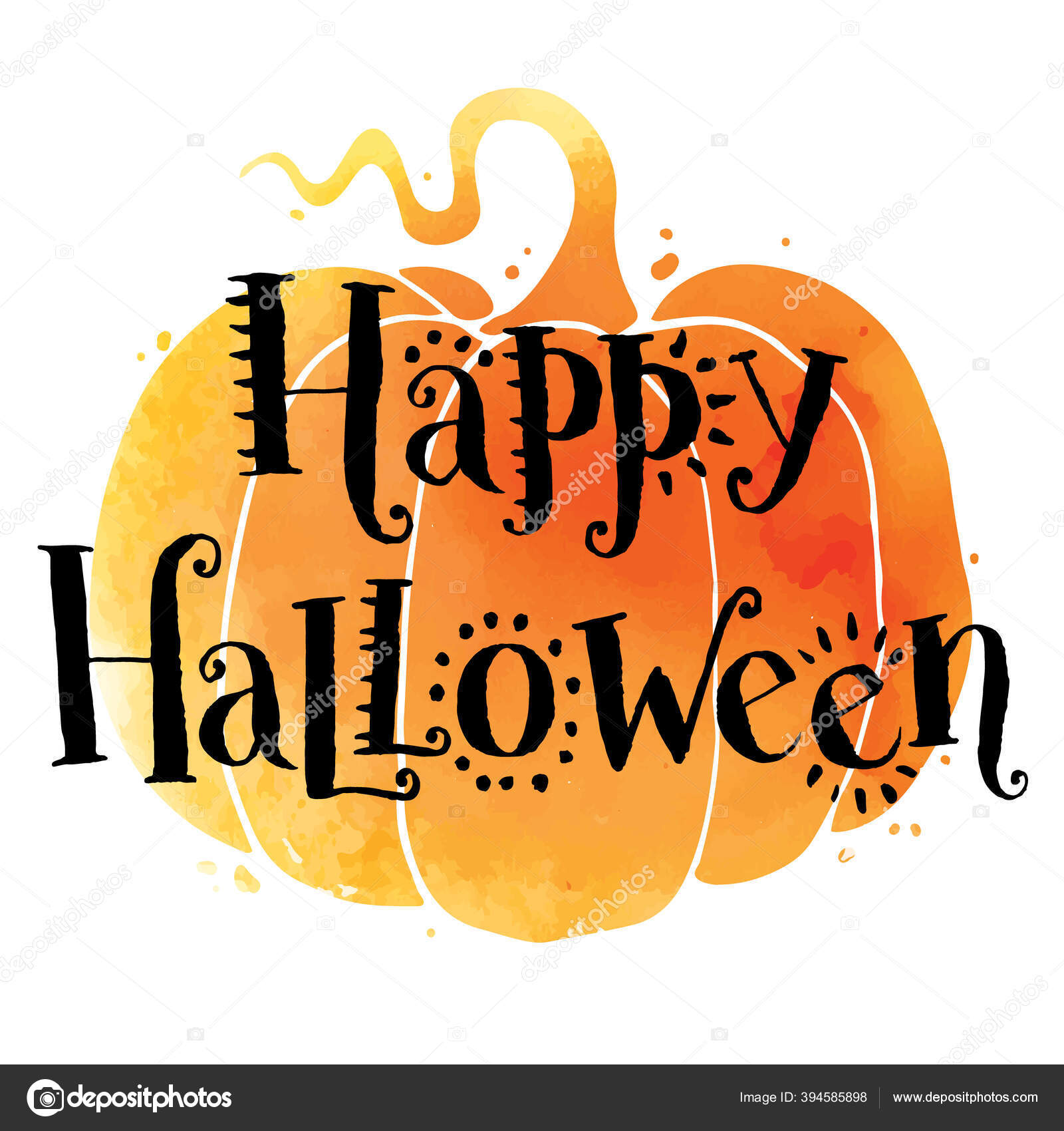 Happy Halloween Hand Written Vector Lettering Watercolor Pumkin ...