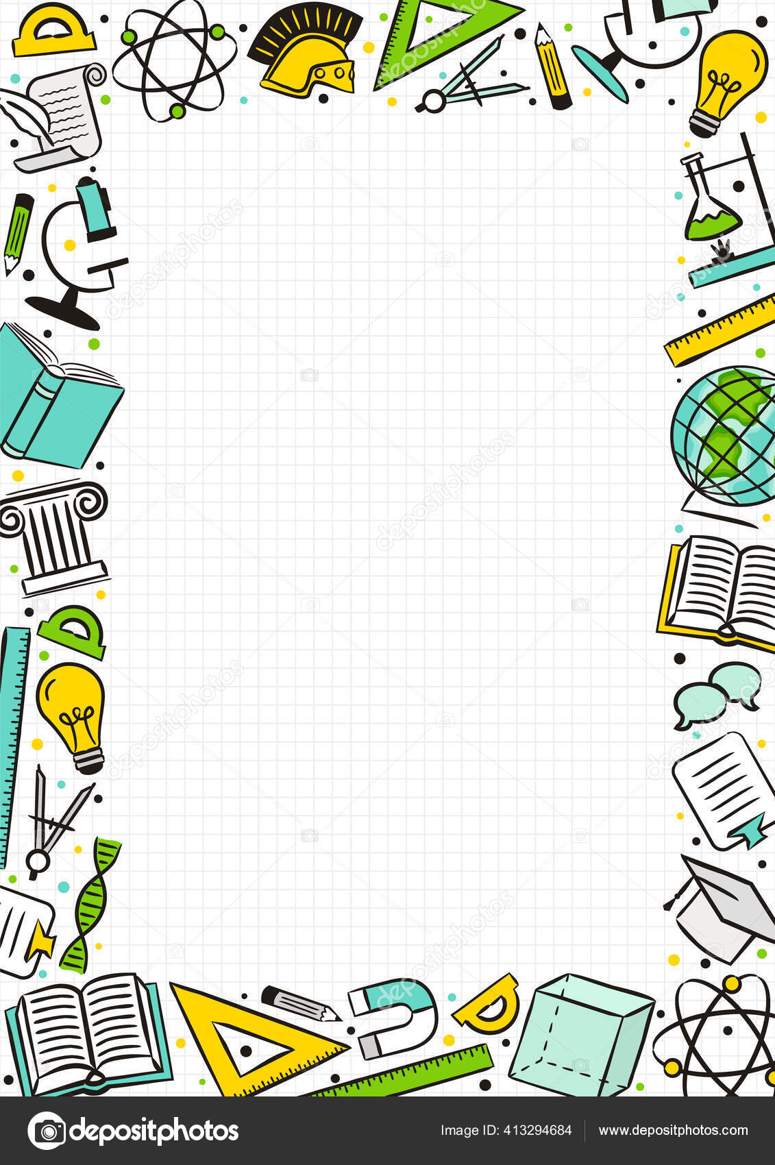 Vertical Rectangular Frame Made Hand Drawn School Elements Background ...