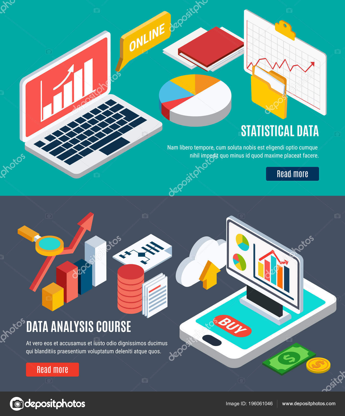 Data Analysis Horizontal Banners Stock Vector Image by ©macrovector #196061046