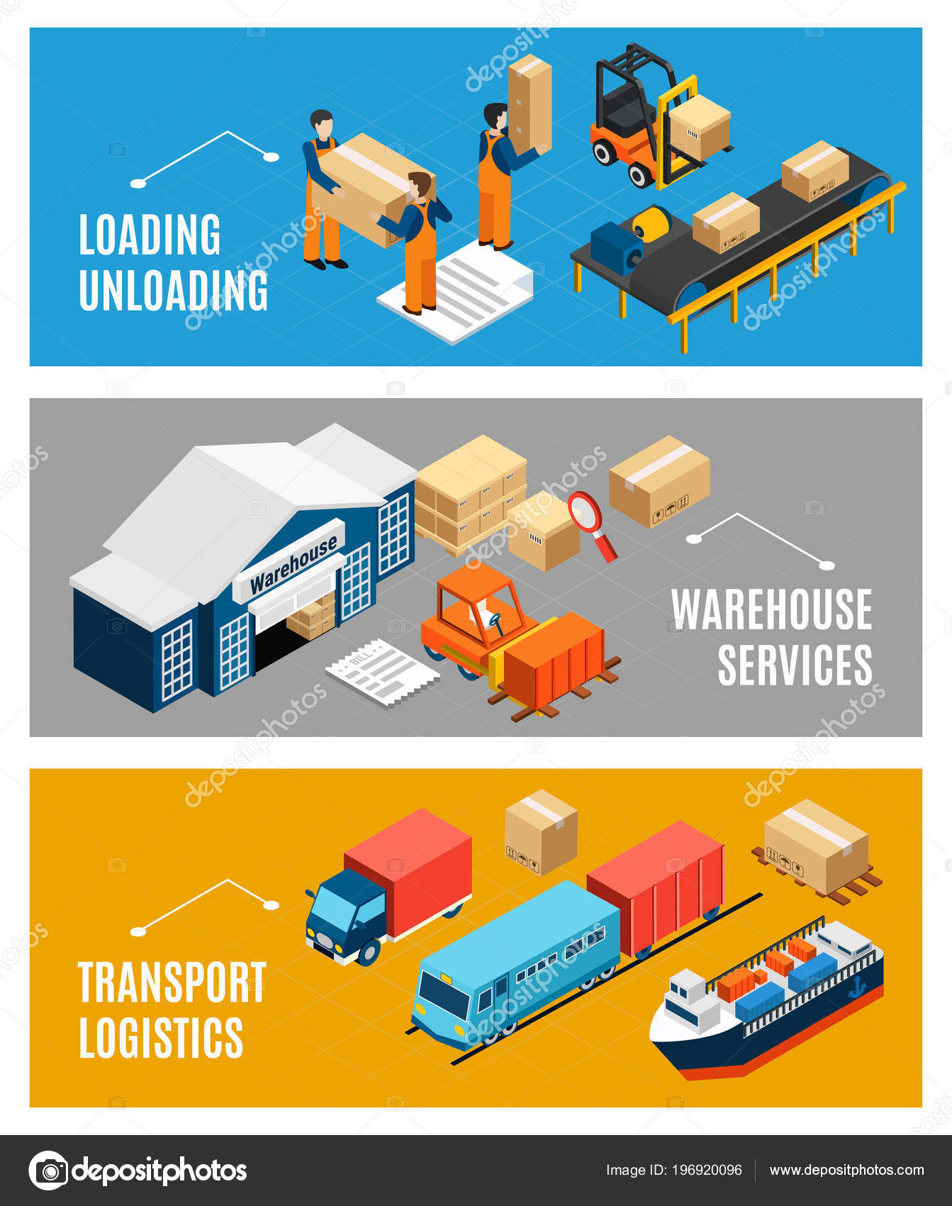 Logistics Isometric Banners Set Stock Vector by ©macrovector 196920096