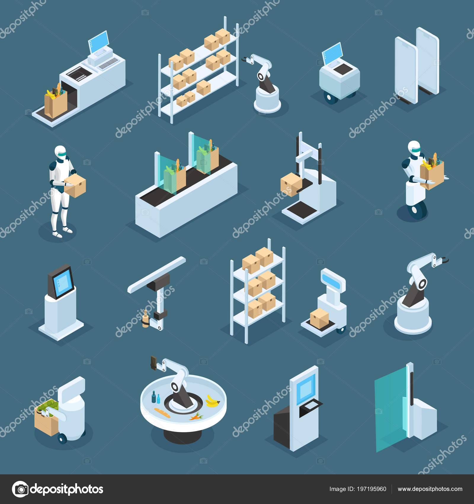 Automated Shops Isometric Icons Stock Vector by ©macrovector 197195960