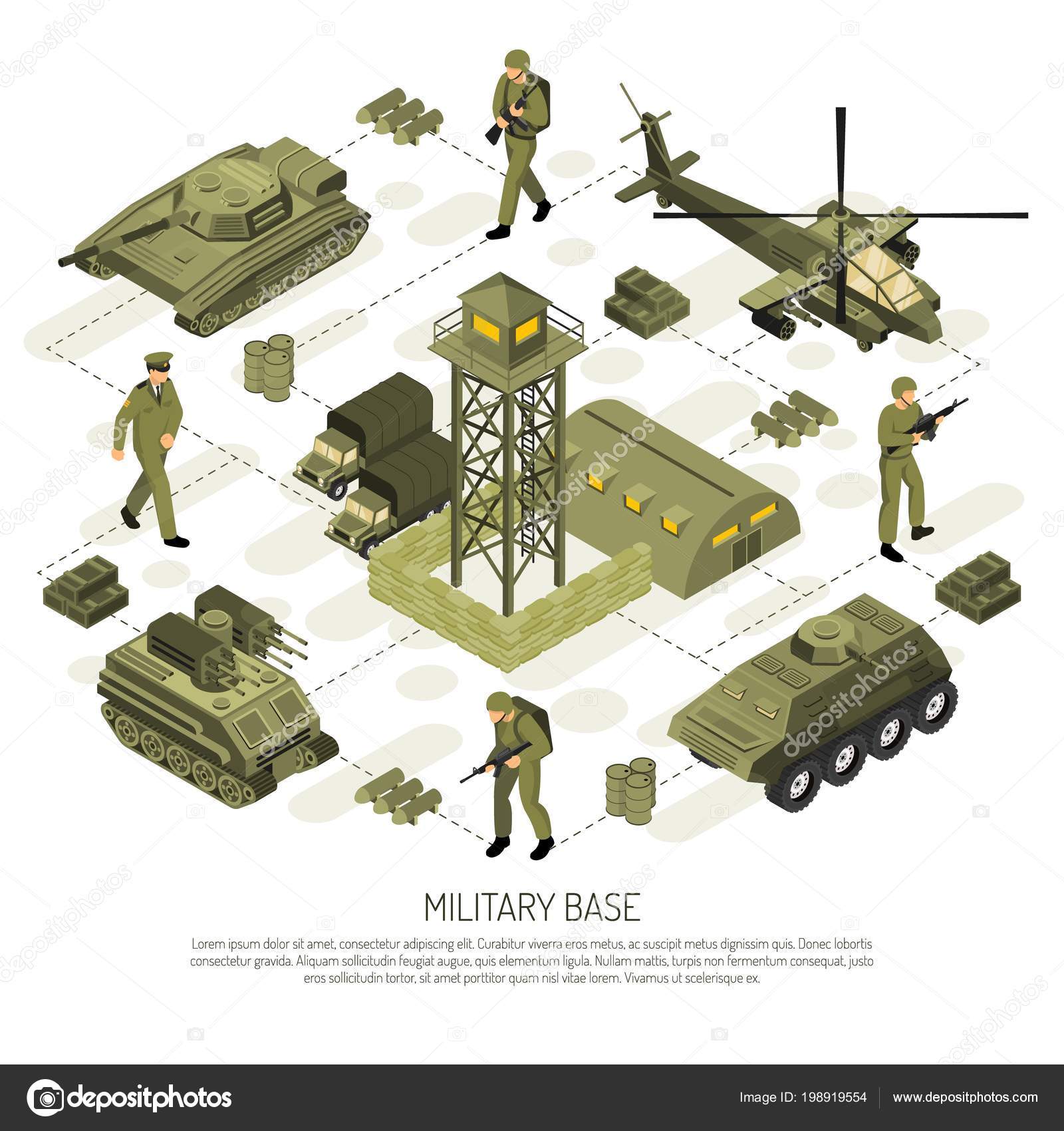 Isometric Military Base Flowchart Stock Vector by ©macrovector 198919554